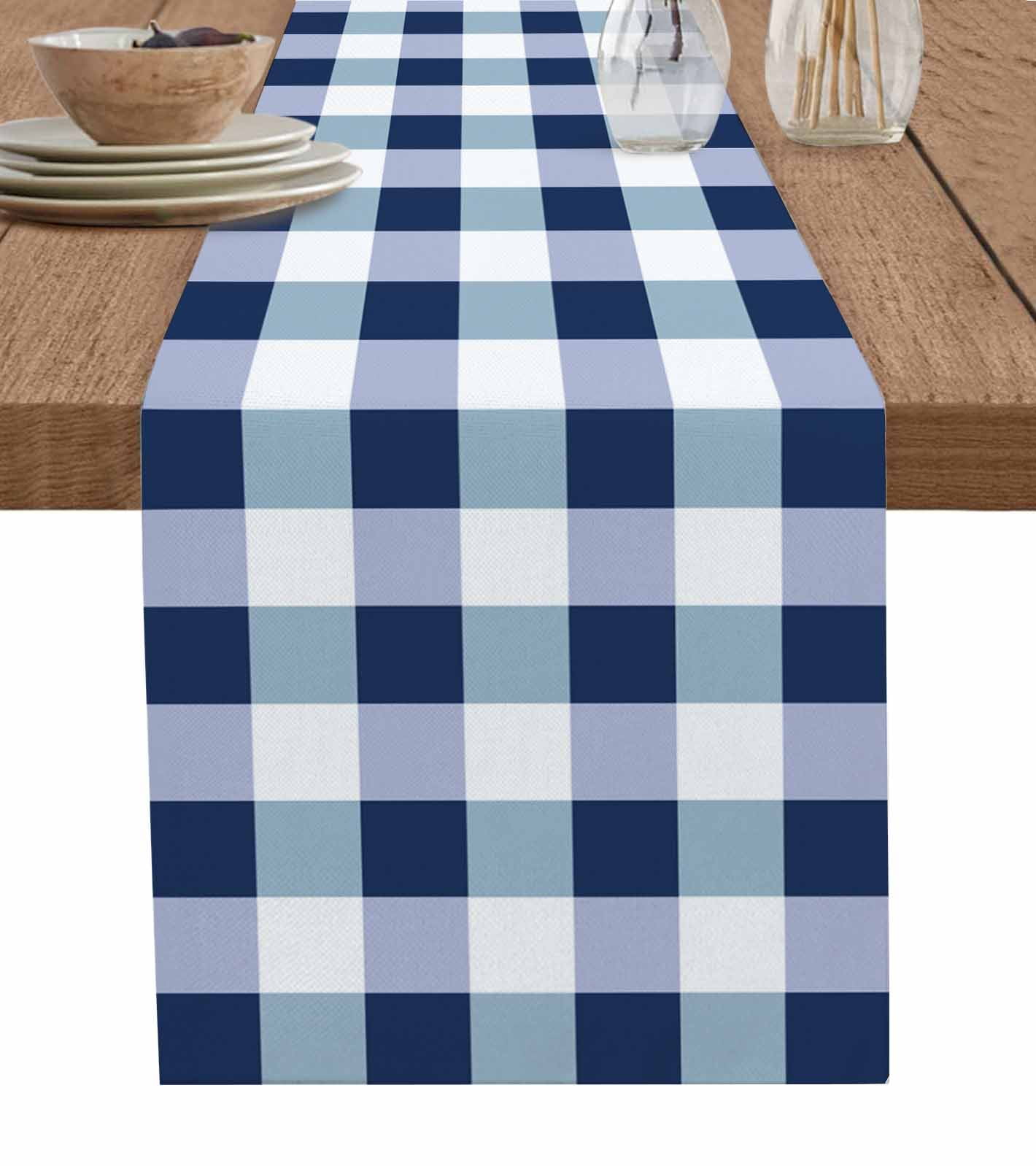 Ldtrchee Navy Blue Plaid Table Runner 120 Inches, Spring Farmhouse ...