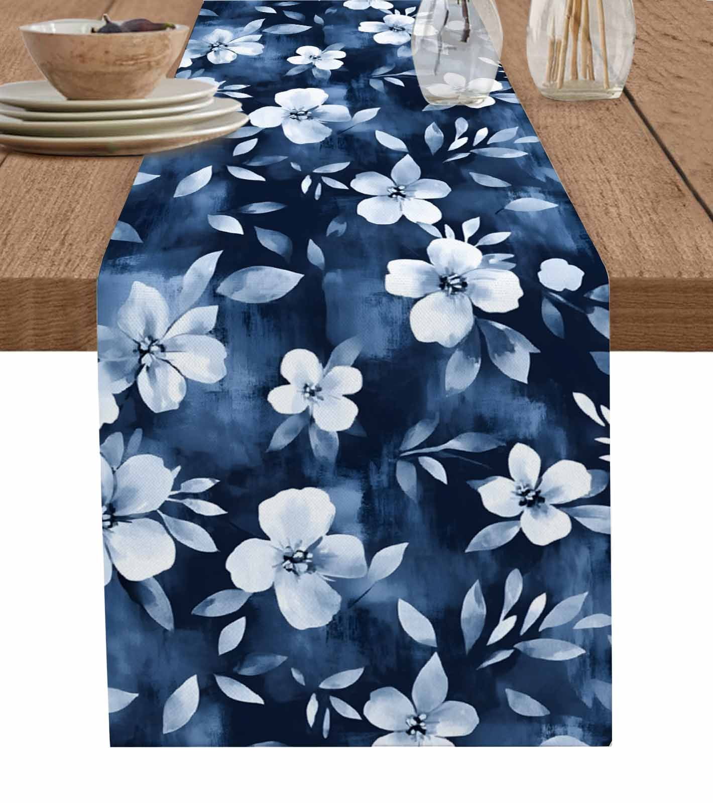 Ldtrchee Navy Blue Spring Floral Table Runner 72 Inches, Summer Flowers ...