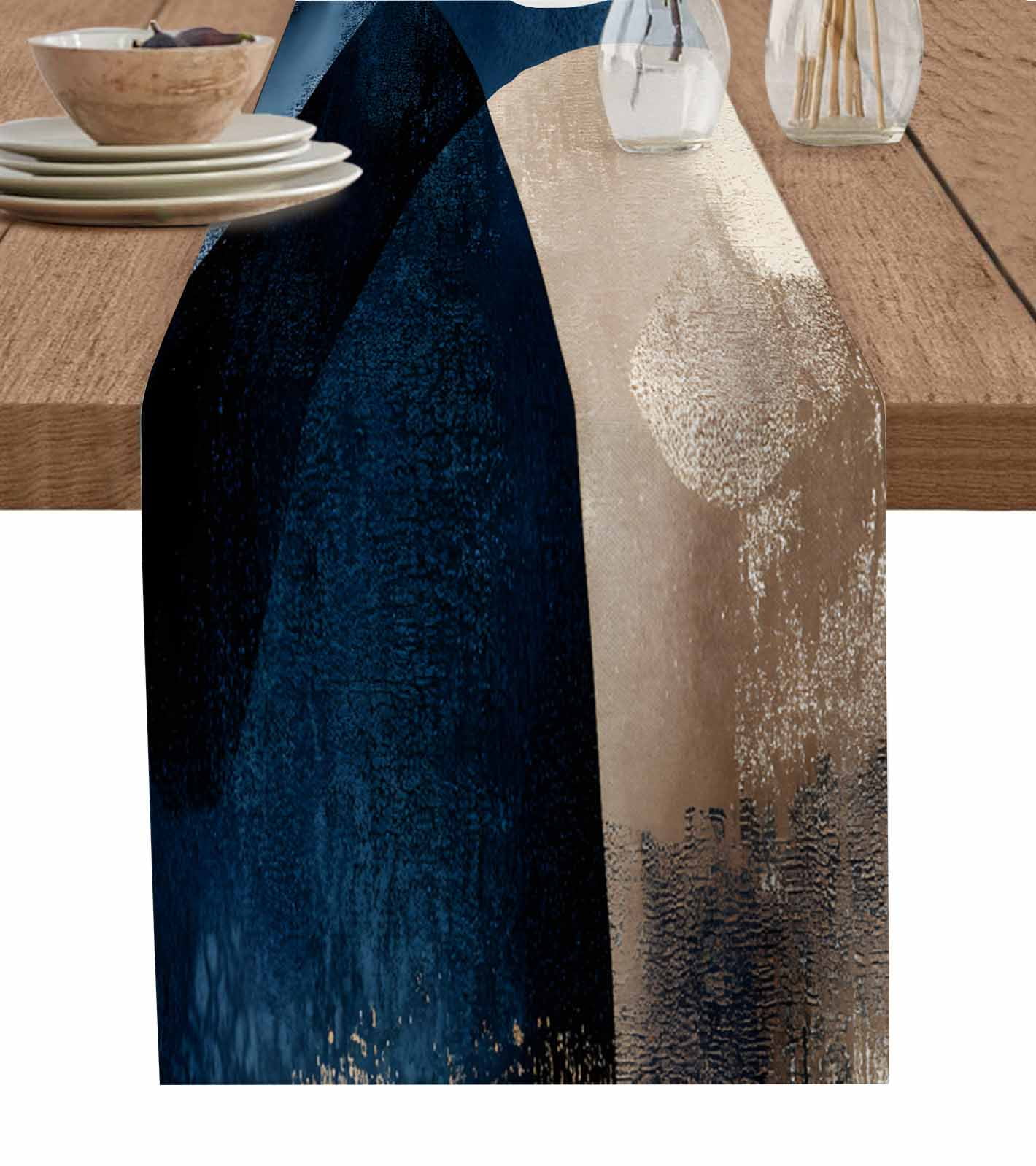 Ldtrchee Navy Blue Table Runner 72 Inches, Modern Geometric Abstract ...