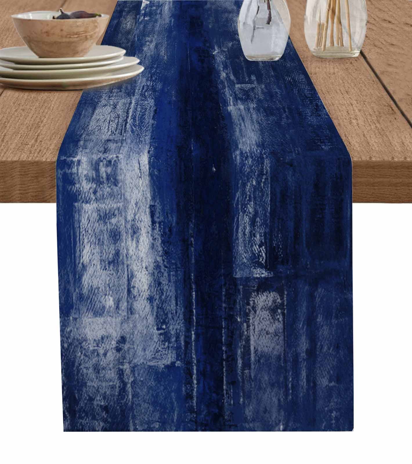 Ldtrchee Navy Blue Table Runner 72 Inches, Retro Oil Painting Modern ...