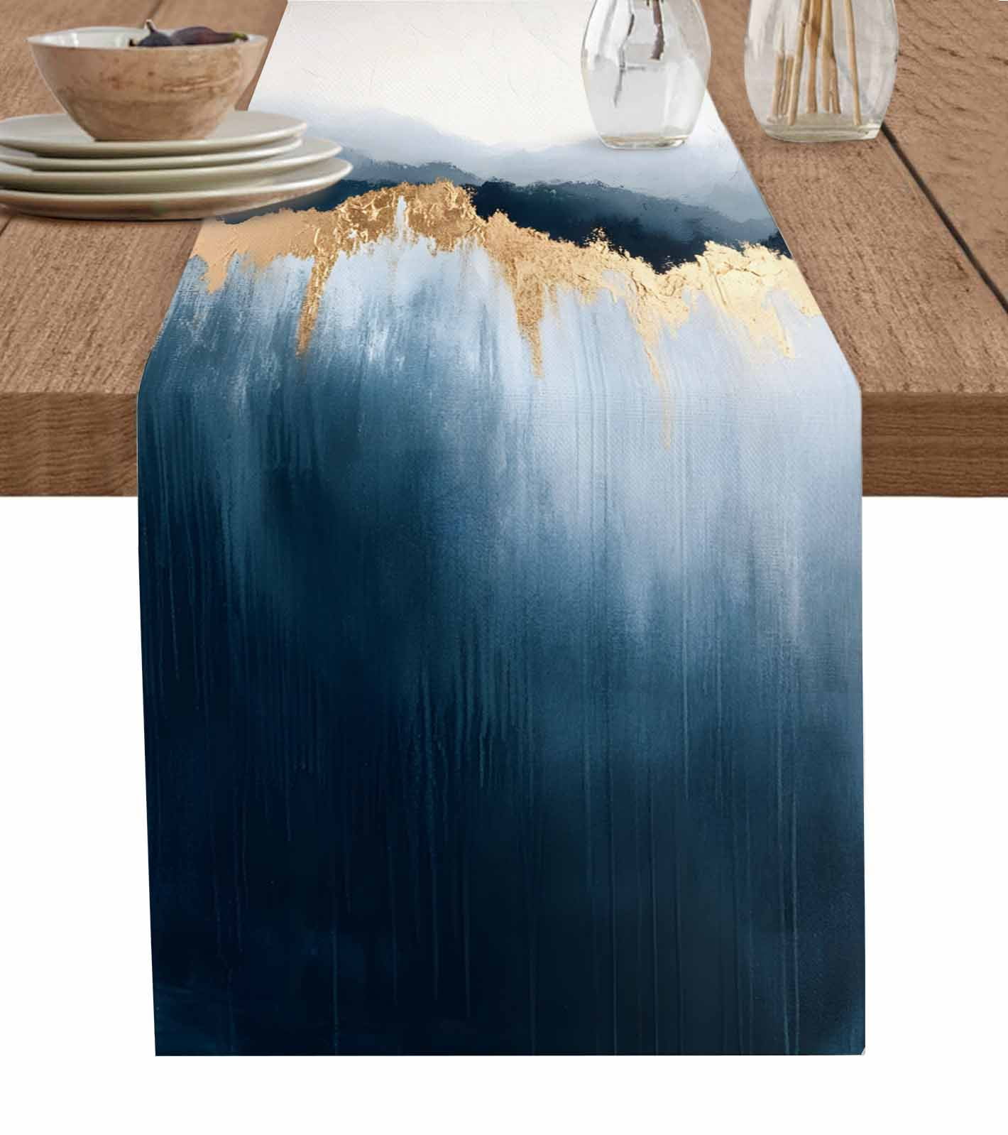 Ldtrchee Navy Blue Yellow Table Runner 72 Inches, Oil Painting Art ...
