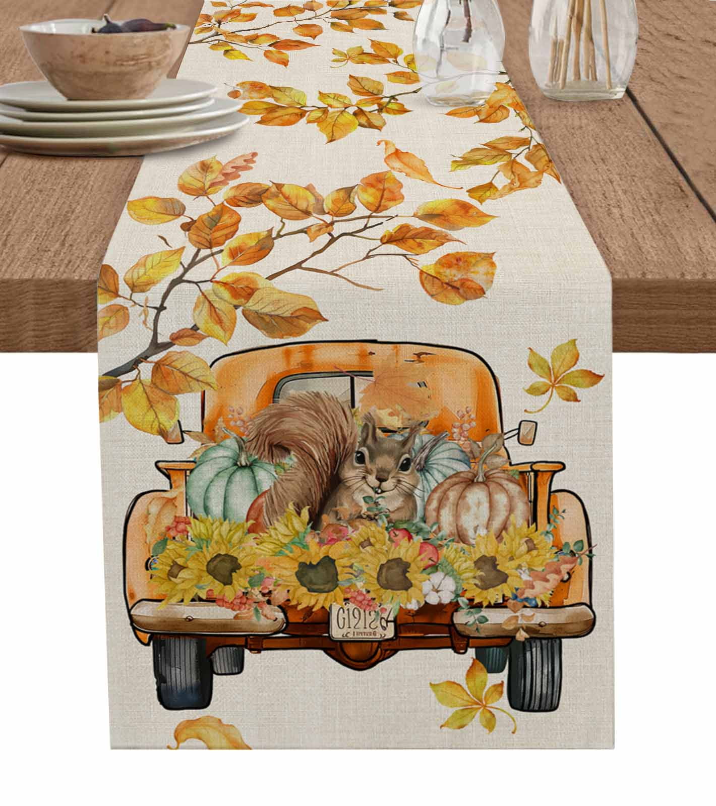 Ldtrchee Orange Fall Table Runner 120 Inches, Thanksgiving Botanical ...