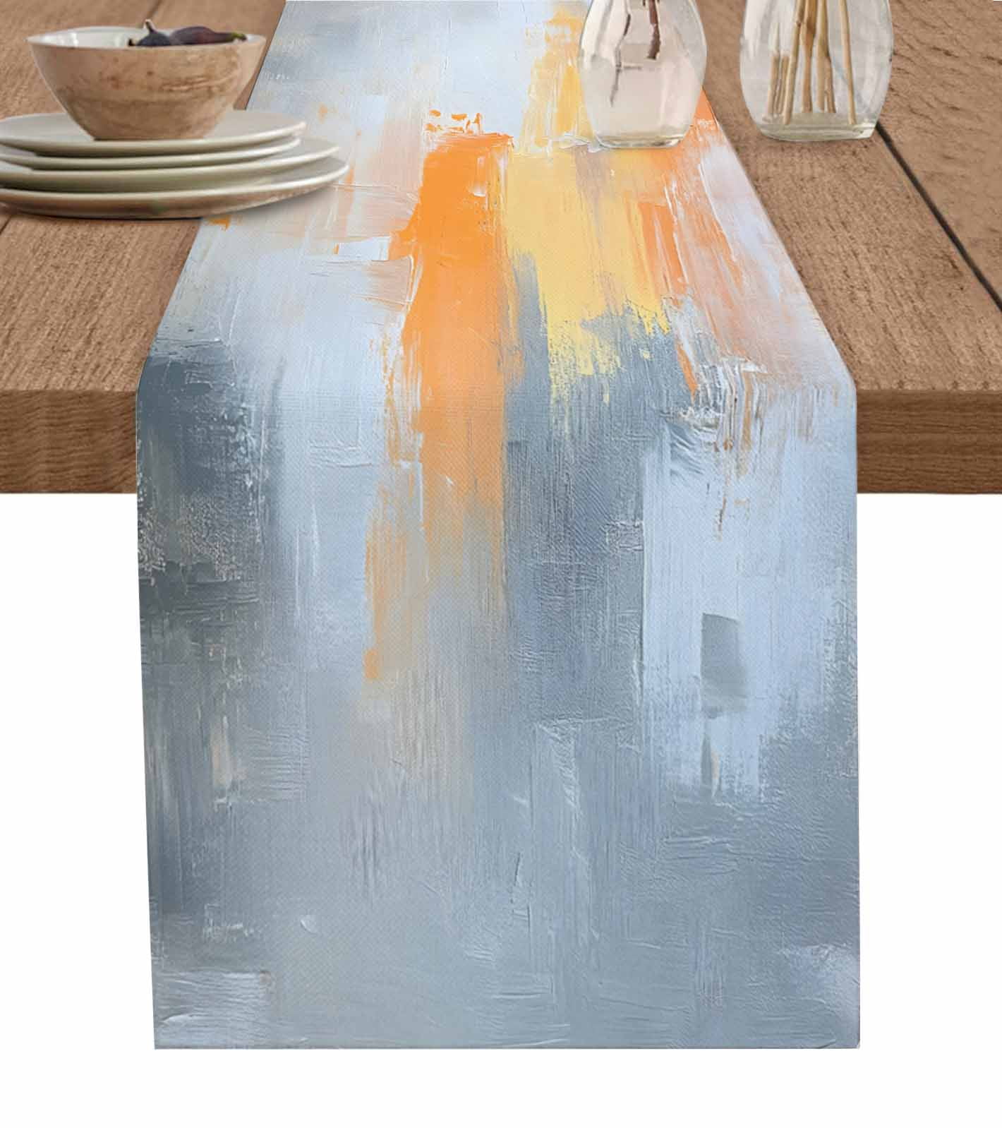 Ldtrchee Orange Grey Table Runner 72 Inches, Modern Abstract Oil ...