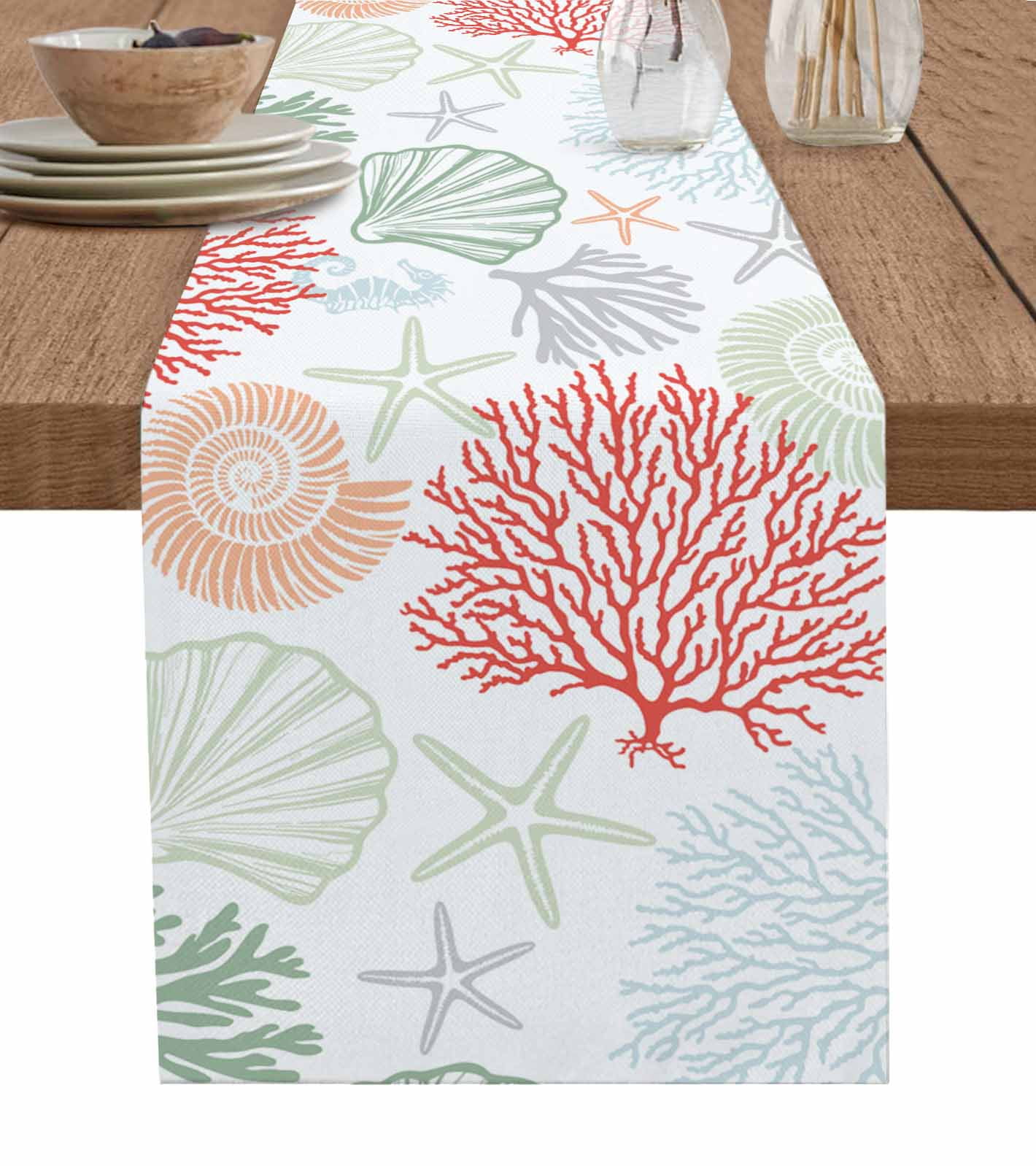 Ldtrchee Orange Red Coastal Table Runner 72 Inches, Sage Green Blue ...