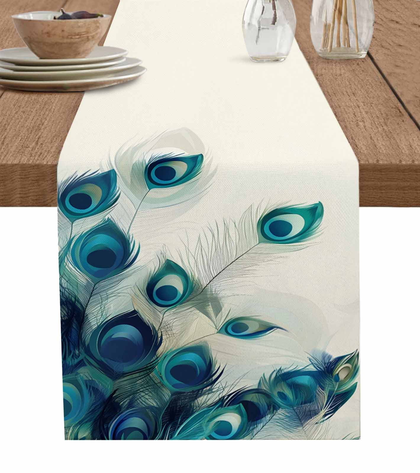 Ldtrchee Peacock Feather Table Runner 70 Inches, Teal Ethnic Rustic ...