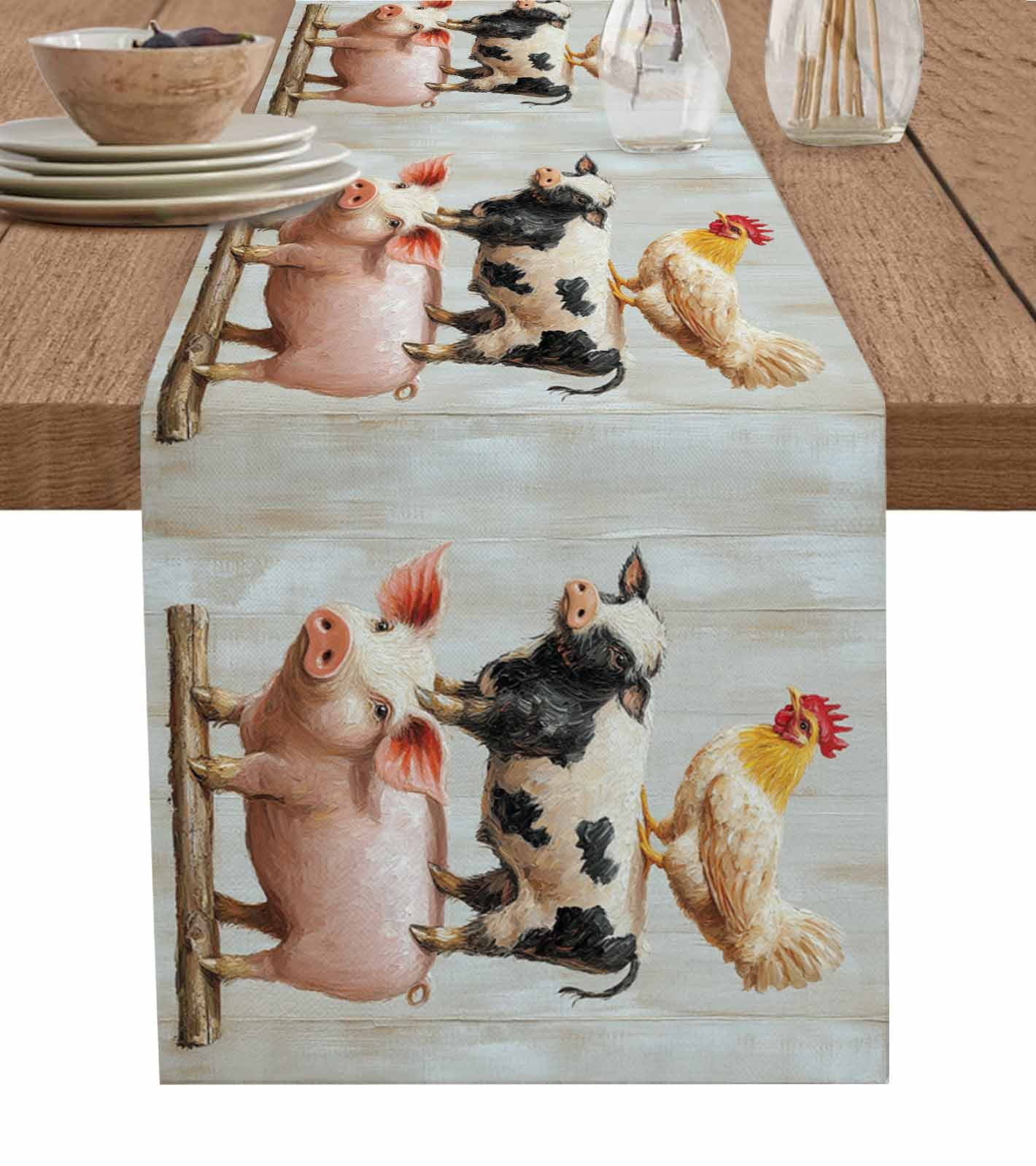 Ldtrchee Pig Cow Chicken Table Runner 72 Inches, Retro Country Farm ...
