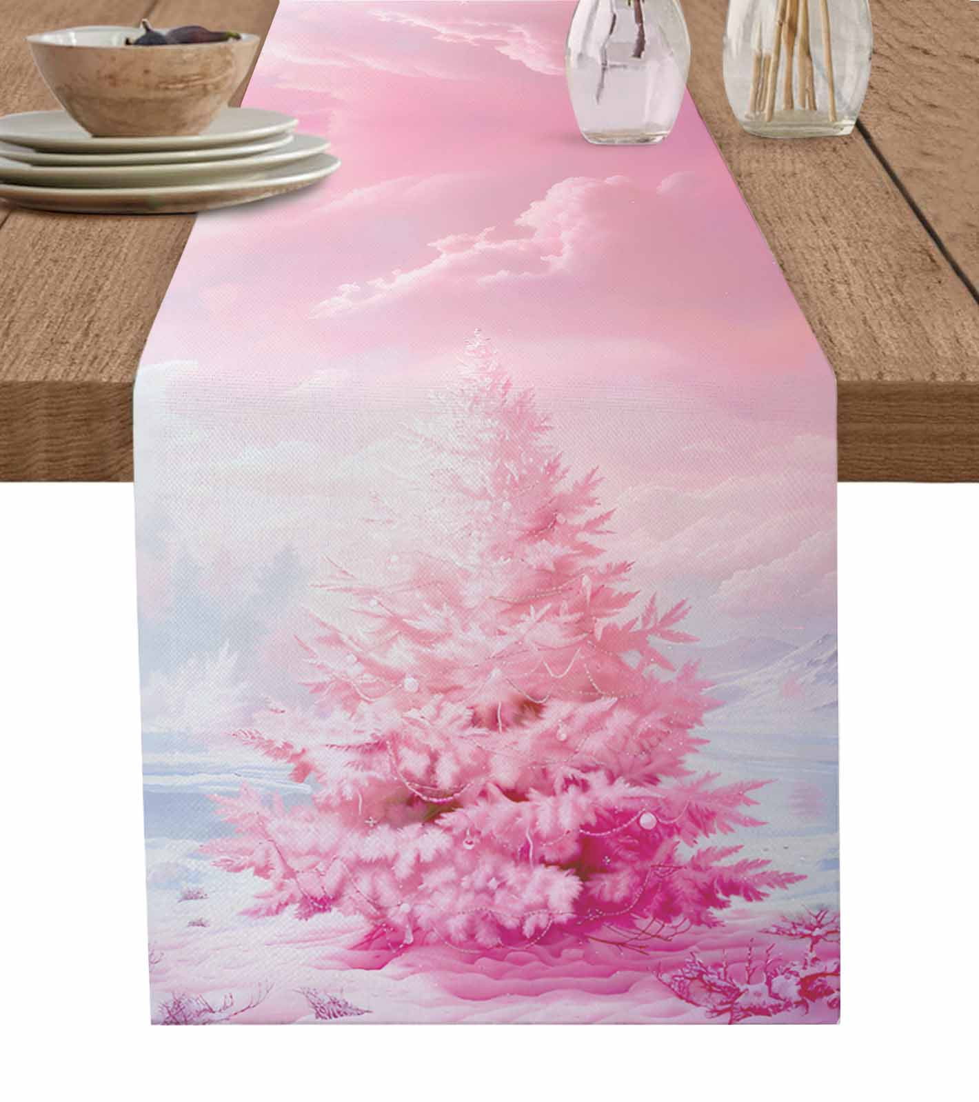 Ldtrchee Pink Christmas Tree Table Runner 72 Inches, Pink Ombre Xmas ...