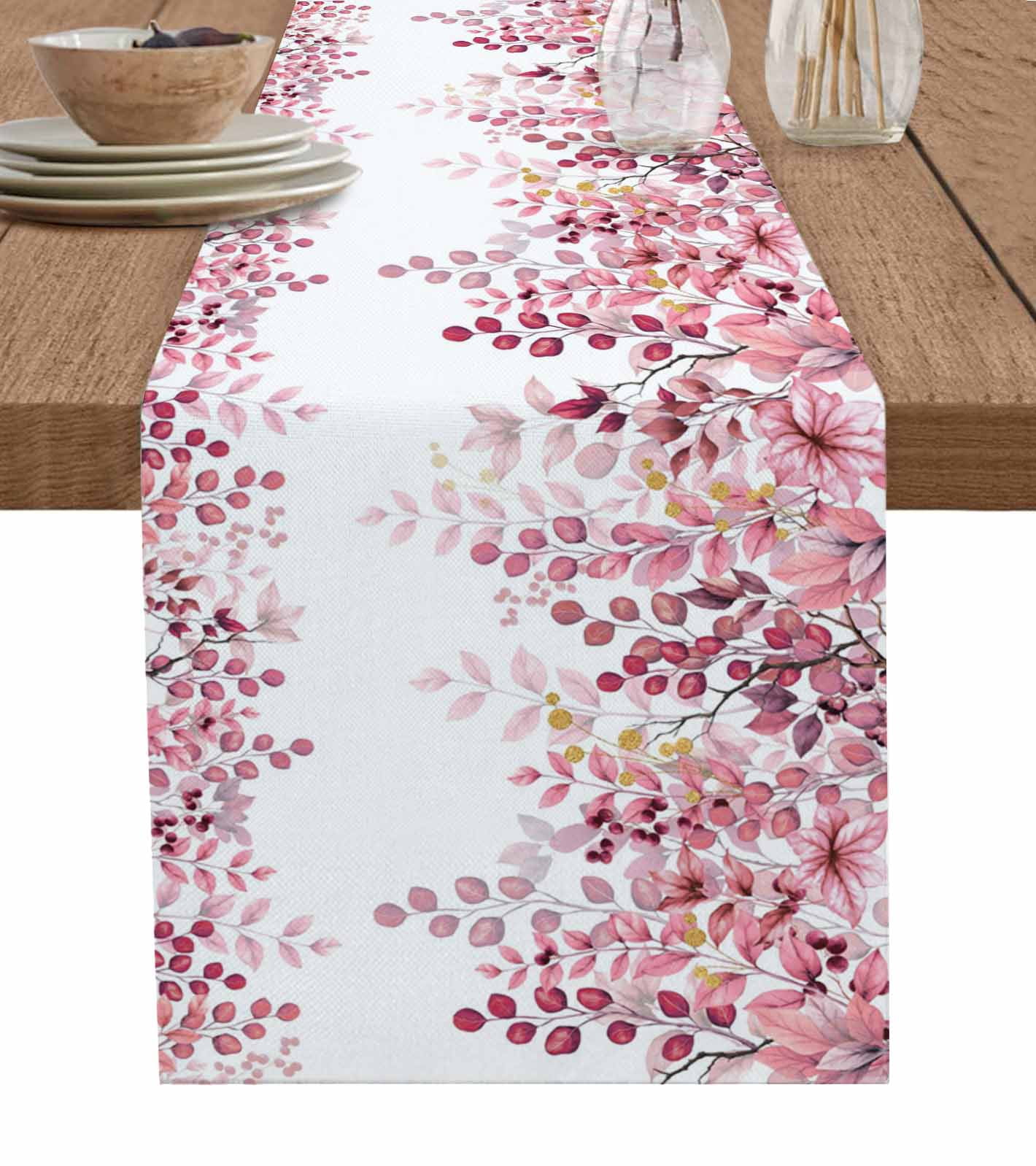 Ldtrchee Pink Eucalyptus Table Runner 72 Inches, Gold Branches Vintage ...