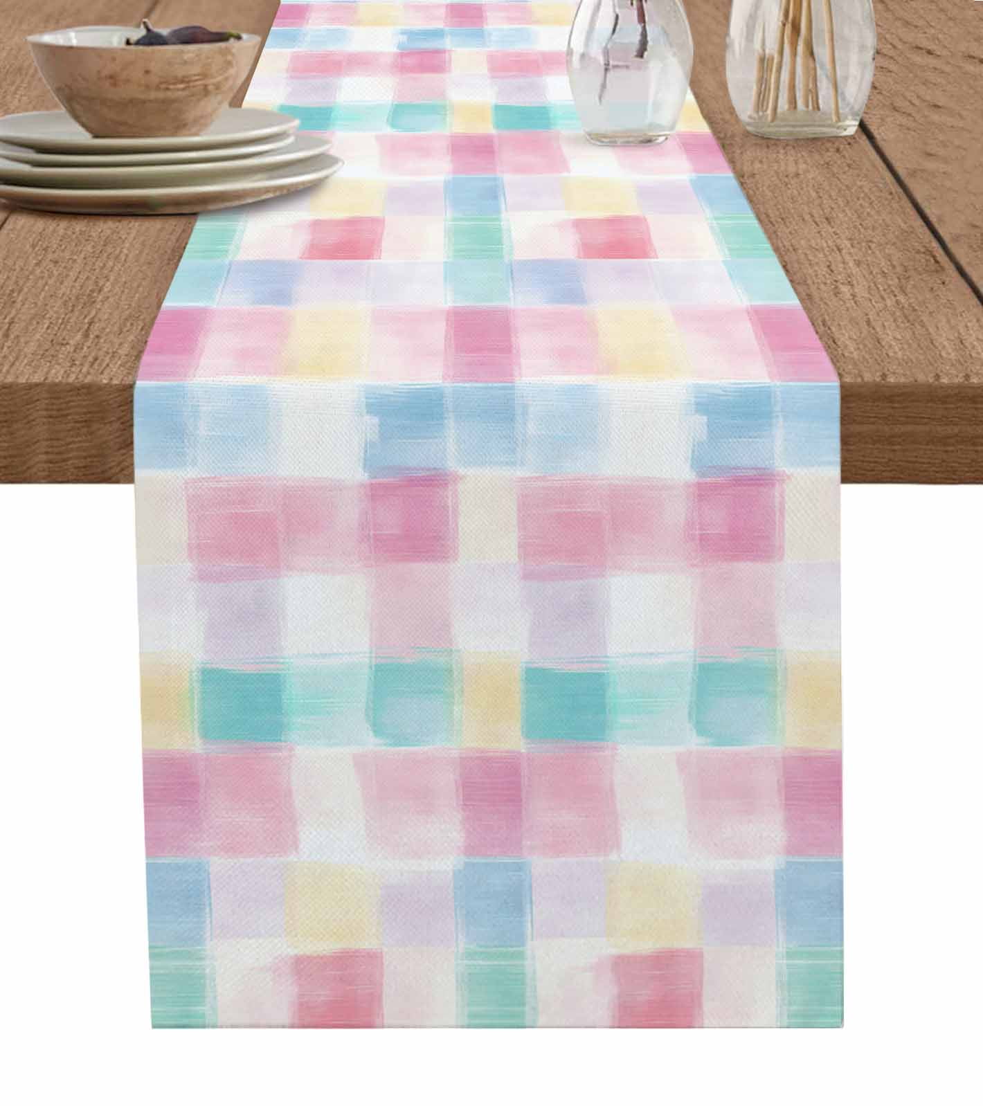 Ldtrchee Punk Blue Check Table Runner 36 Inches, Boho Rainbow ...