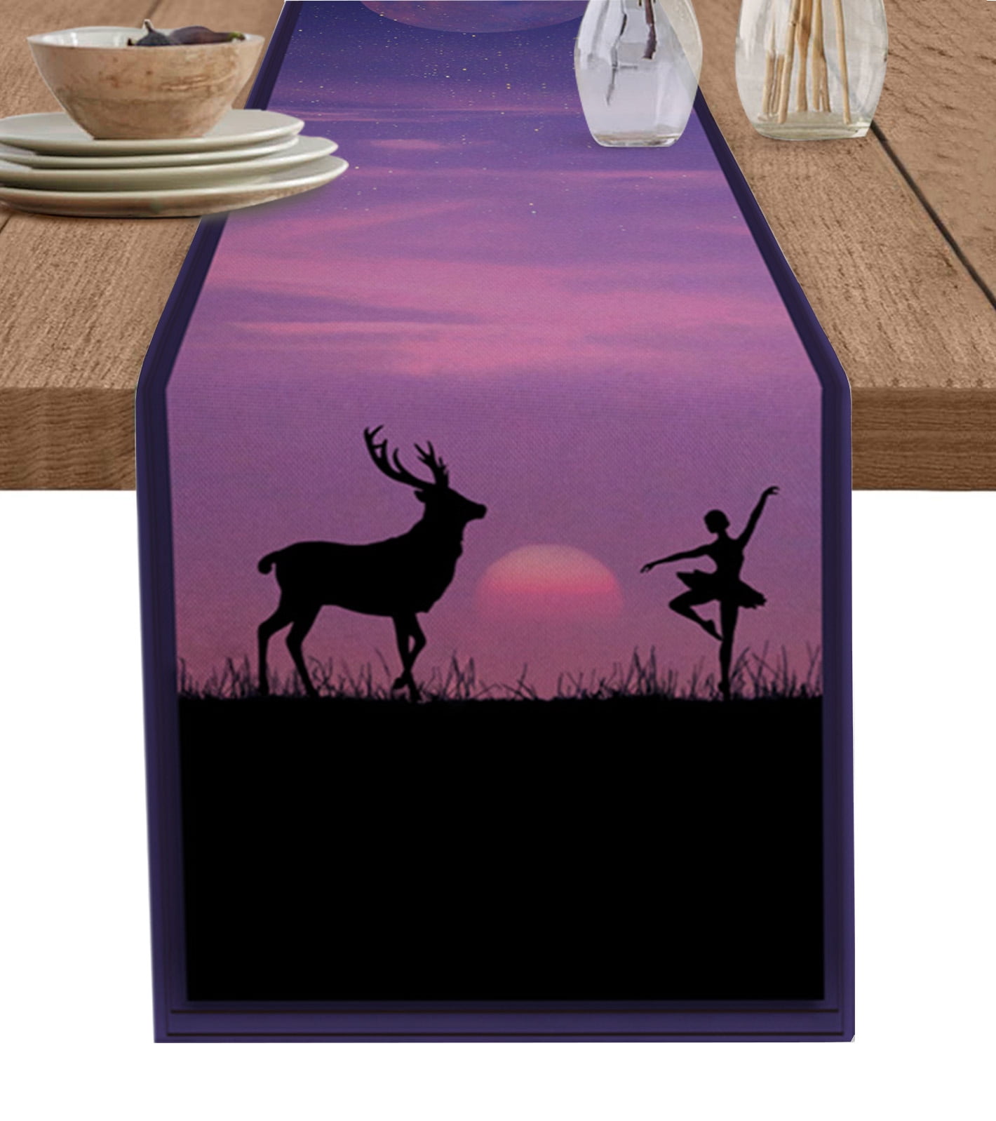 Ldtrchee Purple Ombre Starry Sky Table Runner 108 Inches, Deer ...