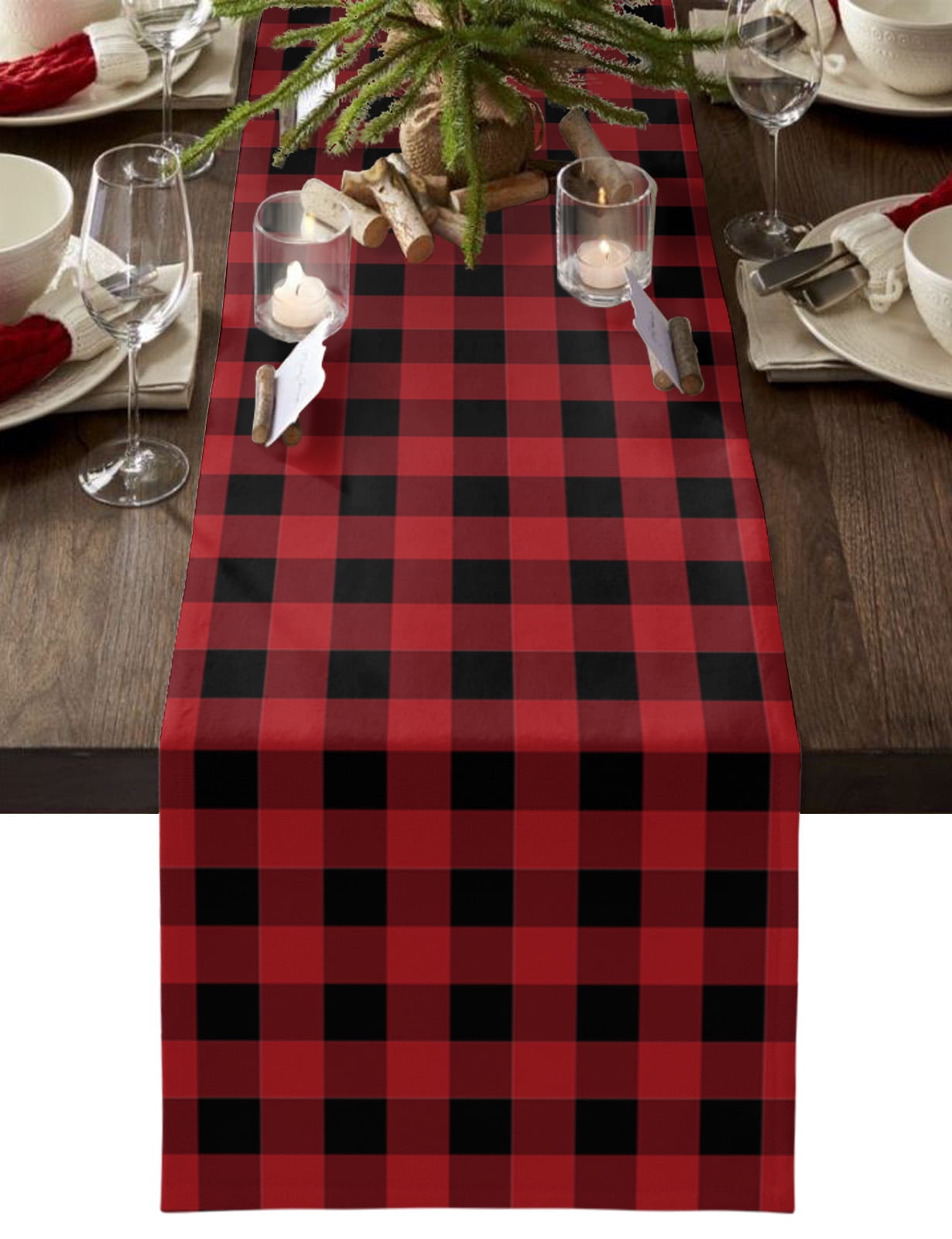 Ldtrchee Red Black Buffalo Check Table Runner 72 Inches, Rustic Modern ...