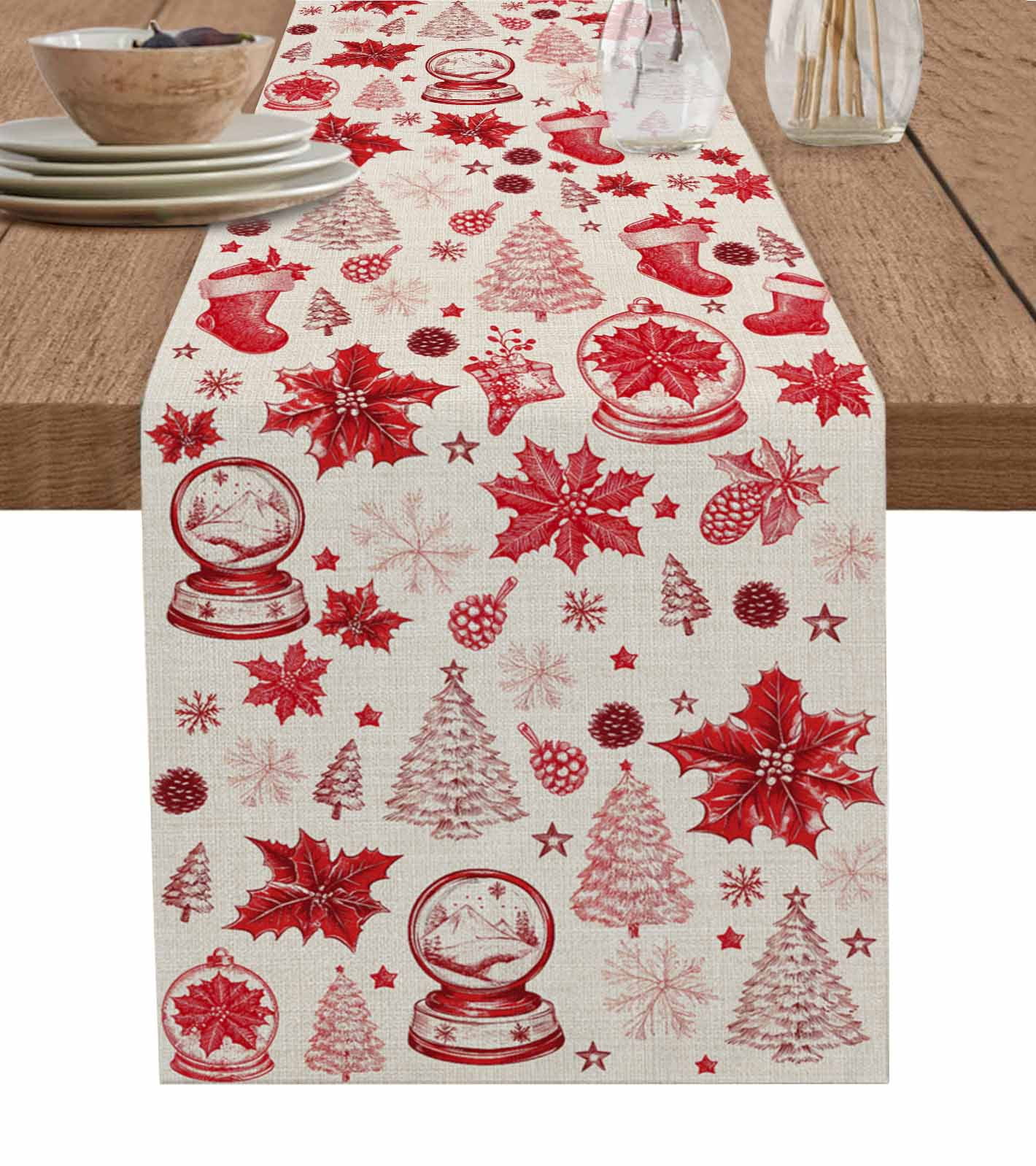 Ldtrchee Red Christmas Table Runner 36 Inches, Xmas Poinsettia Tree ...