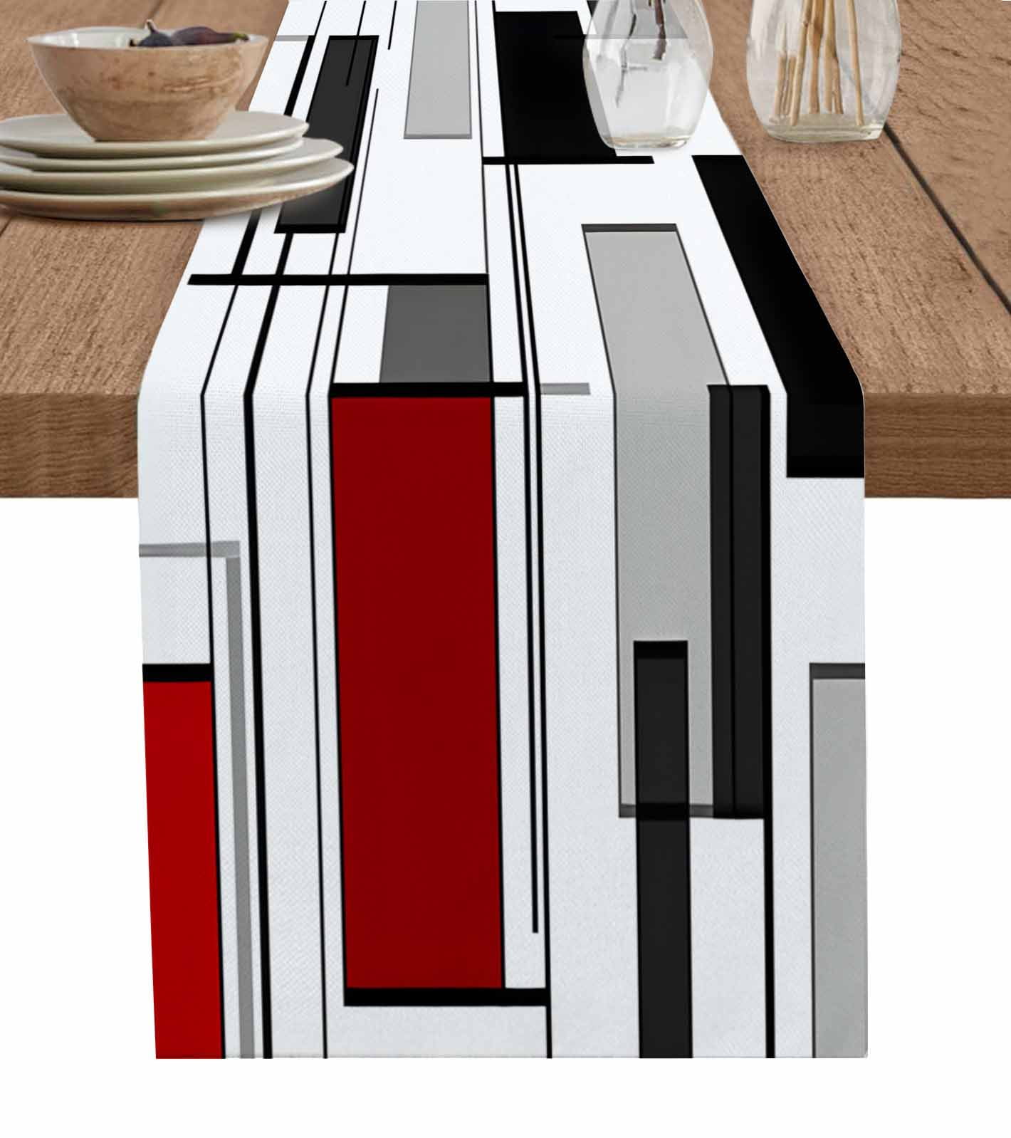 Ldtrchee Red Grey Geometric Table Runner 90 Inches, Modern Irregular ...