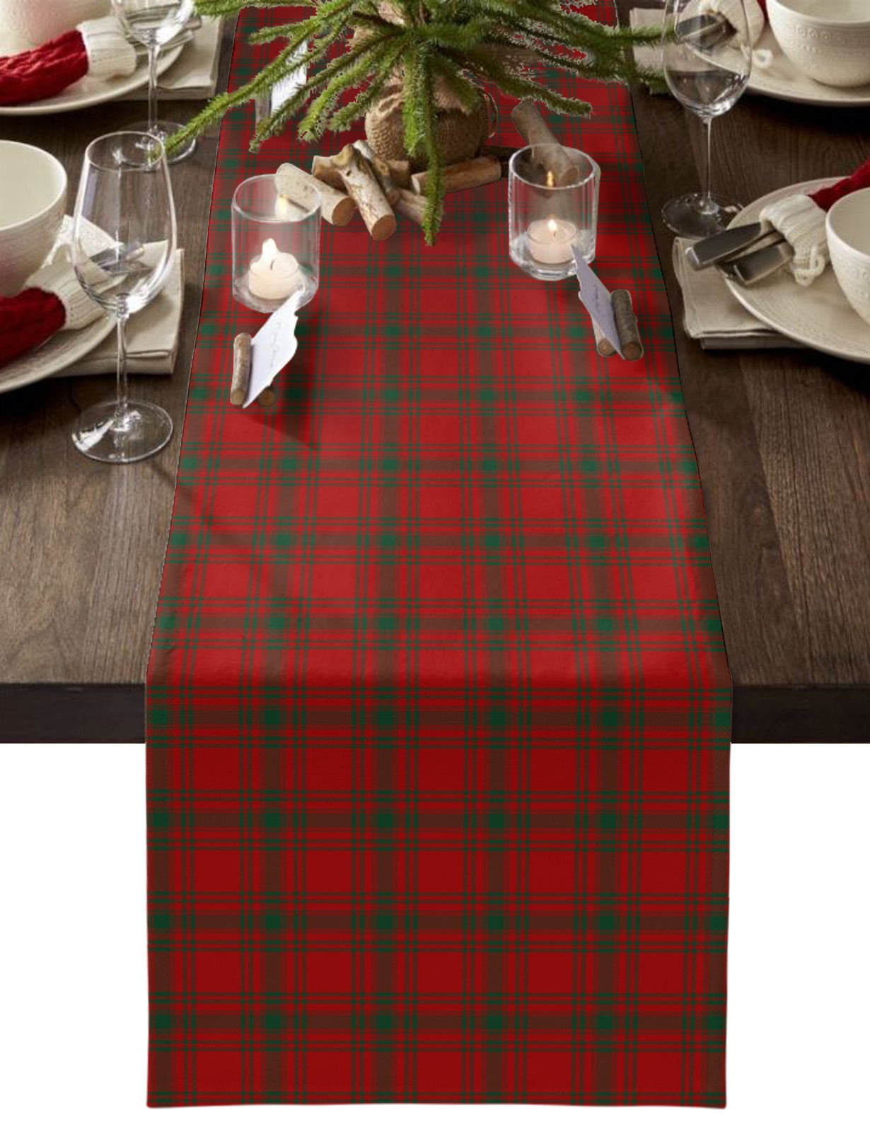 Ldtrchee Red Lattice, Table Runner 72 Inches, Christmas Plaid Red Black ...