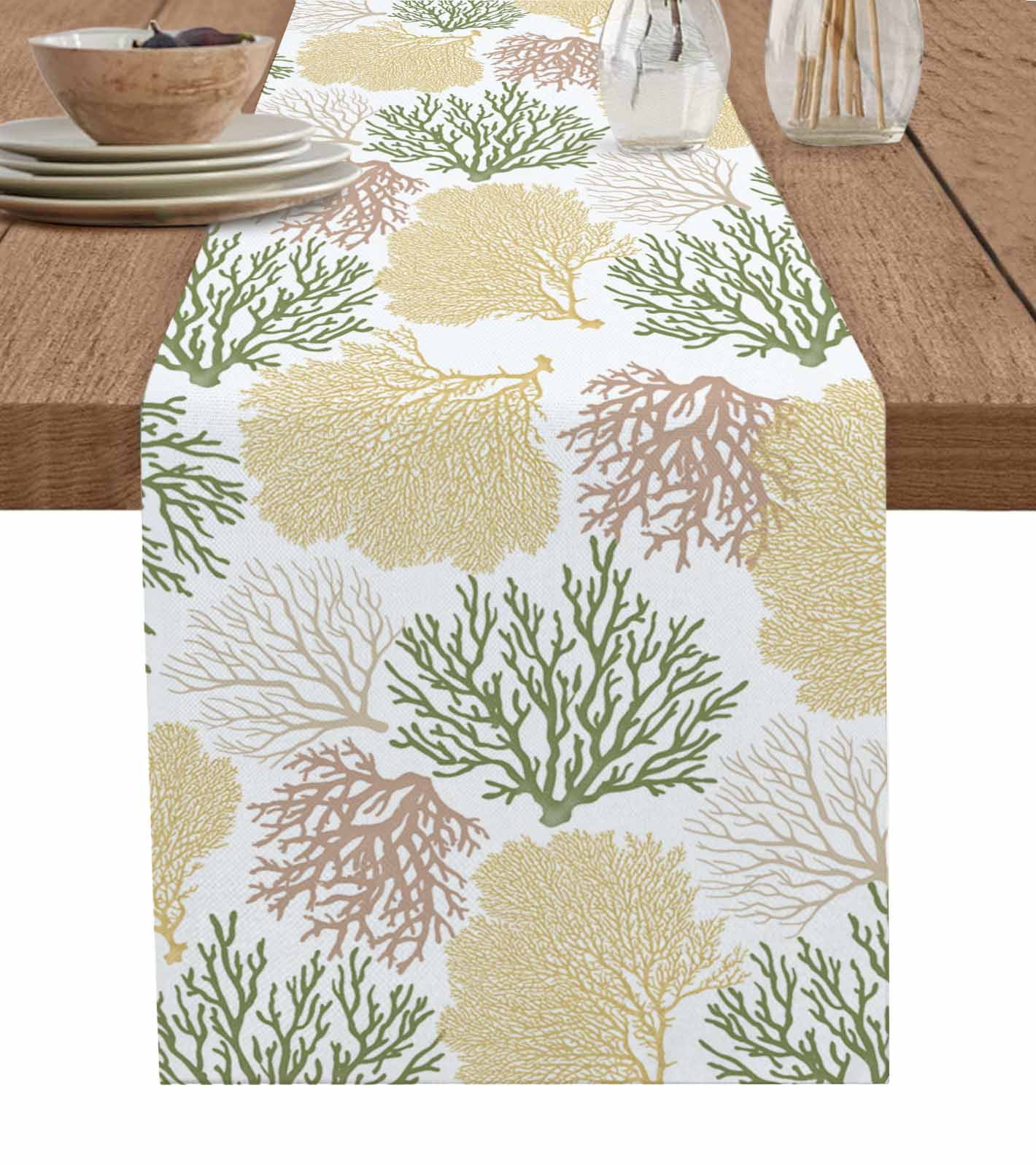 Ldtrchee Sage Green Coastal Table Runner 72 Inches, Coral Ocean Marine ...