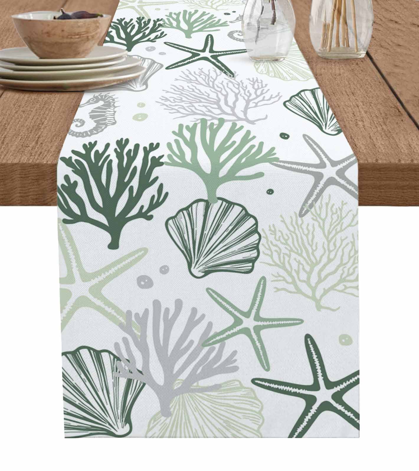 Ldtrchee Sage Green Coastal Table Runner 72 Inches, Grey Ocean Starfish ...