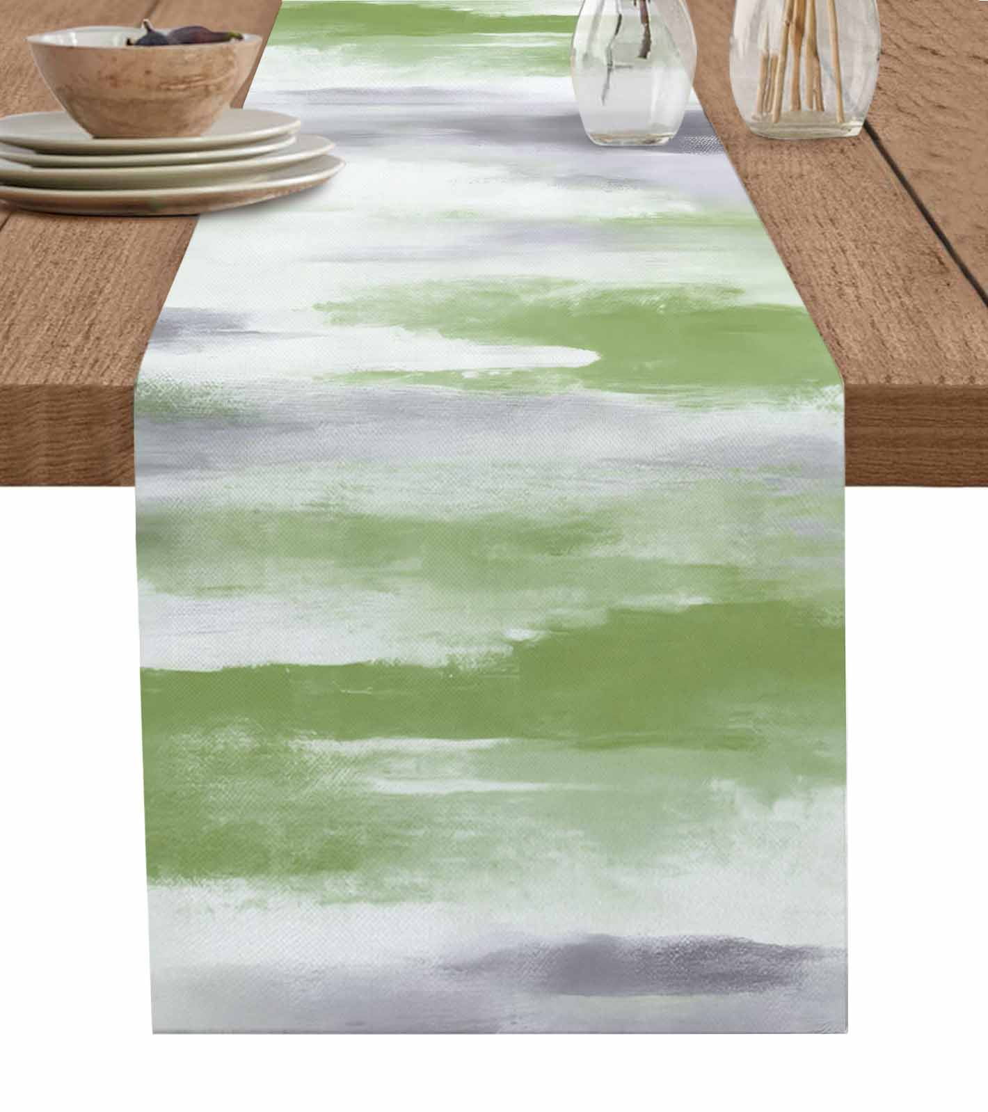 Ldtrchee Sage Green Gray Table Runner 70 Inches, Neutral Abstract White Ombre Texture Bed Runner ...