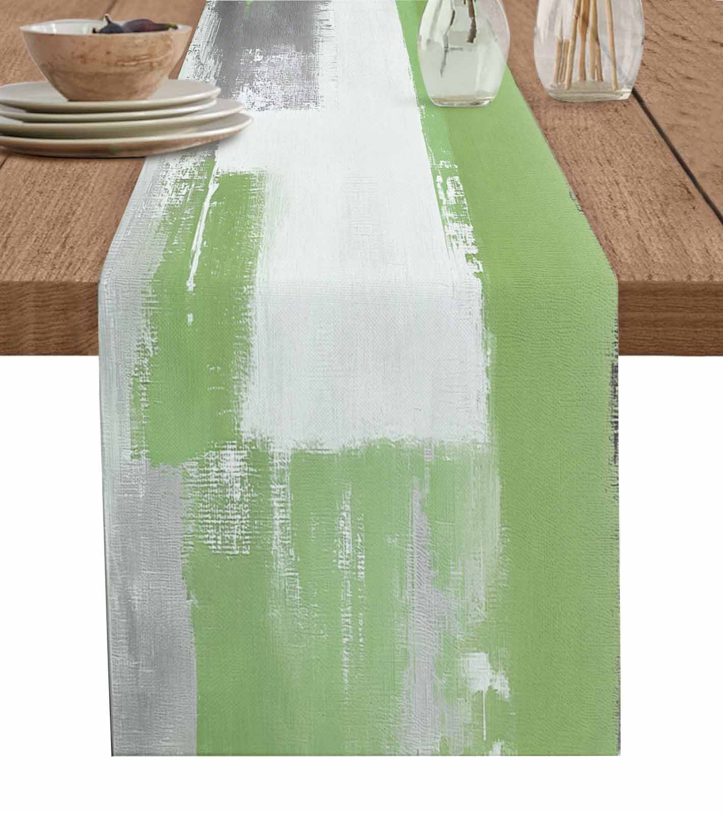 Ldtrchee Sage Green Gray Table Runner 72 Inches, Oil Painting Abstract ...