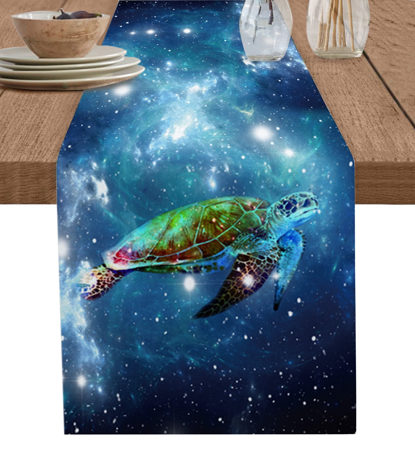 Ldtrchee Sea Turtle Table Runner 36 Inches, Nautical Coastal Starry Sky ...