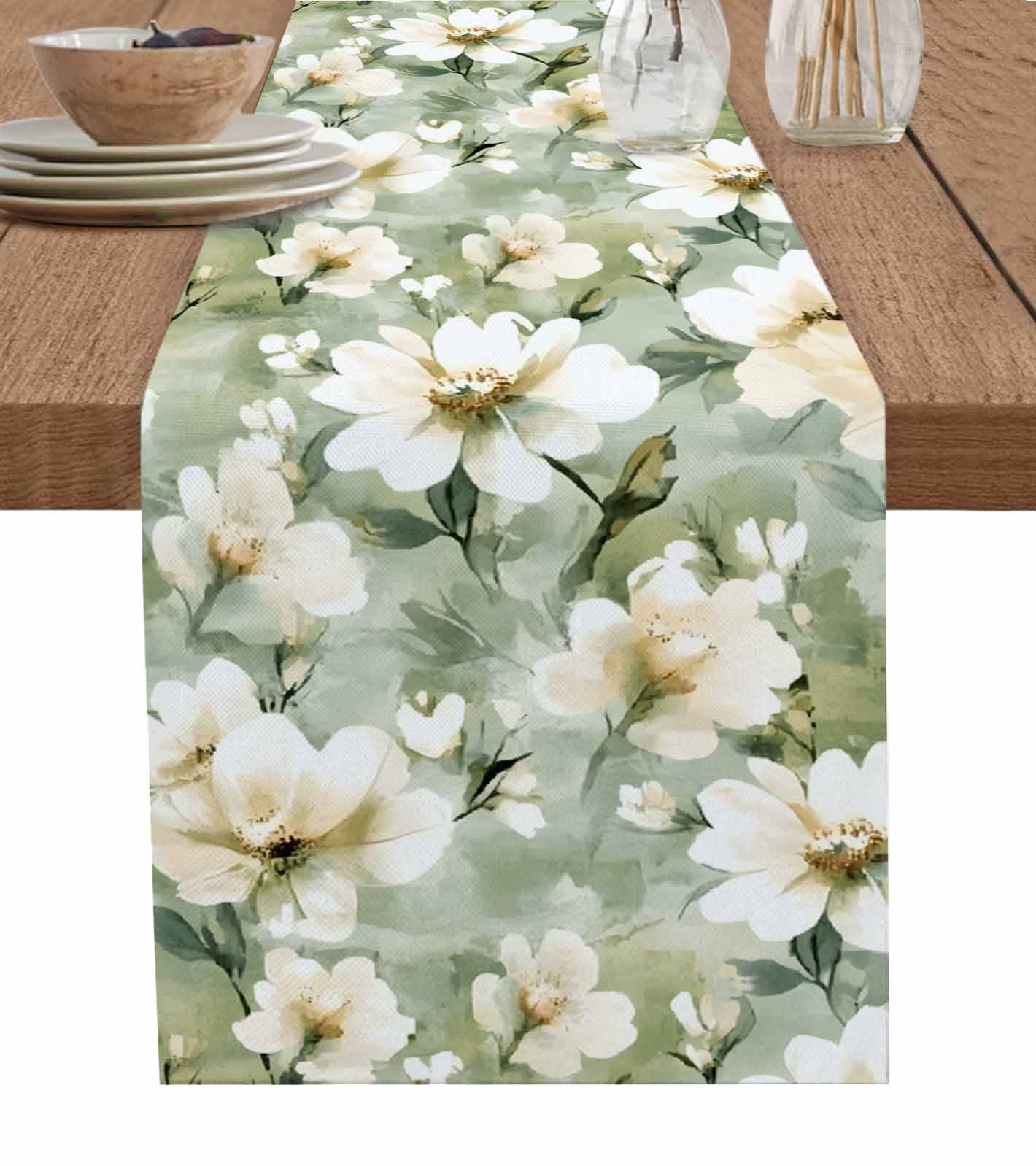 Ldtrchee Spring Floral Table Runner 60 Inches, Watercolor Sage Green ...
