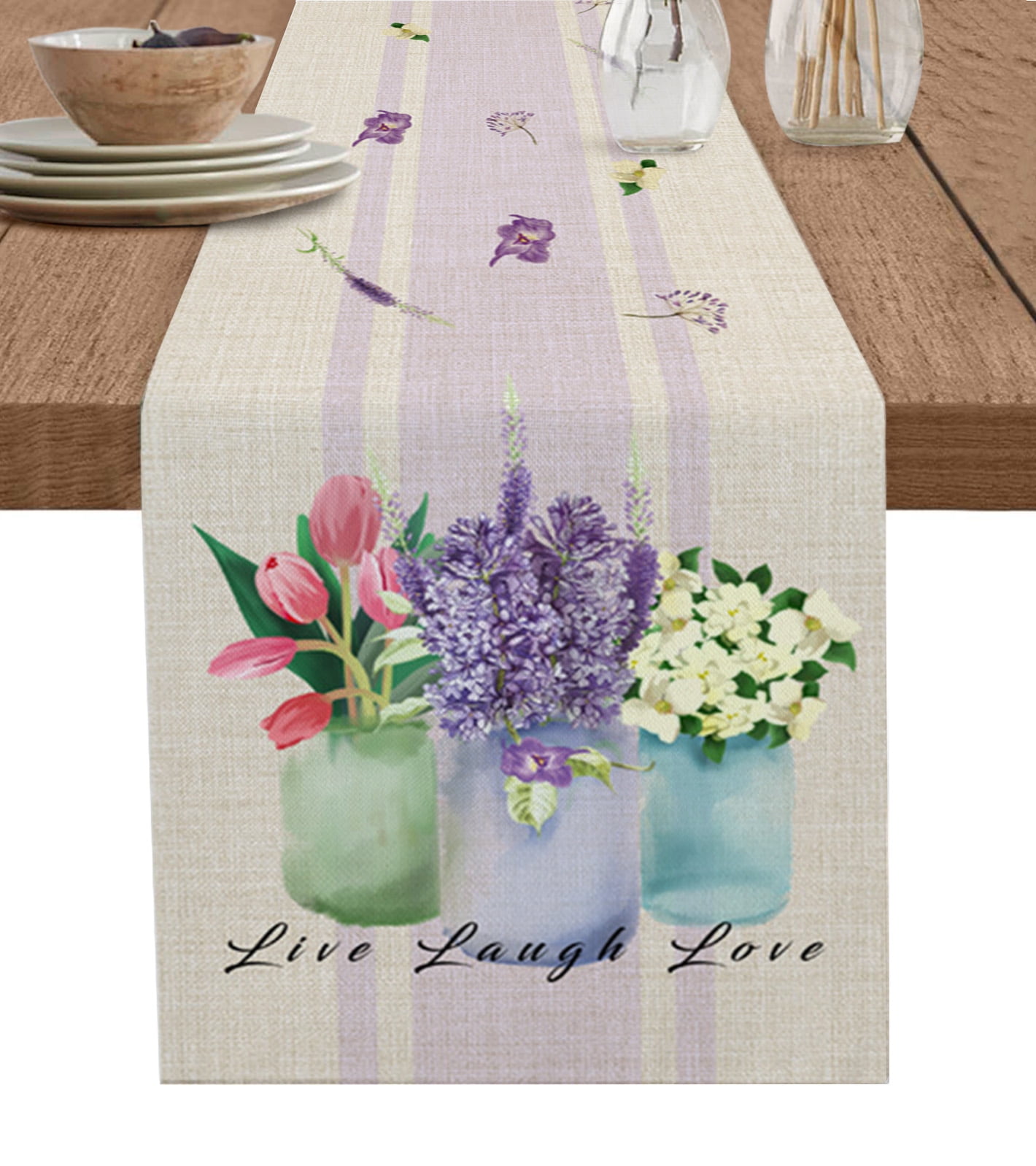 Ldtrchee Spring Floral Tulip Table Runner 90 Inches, Lavender Jasmine Vase Bed Runner Dresser ...