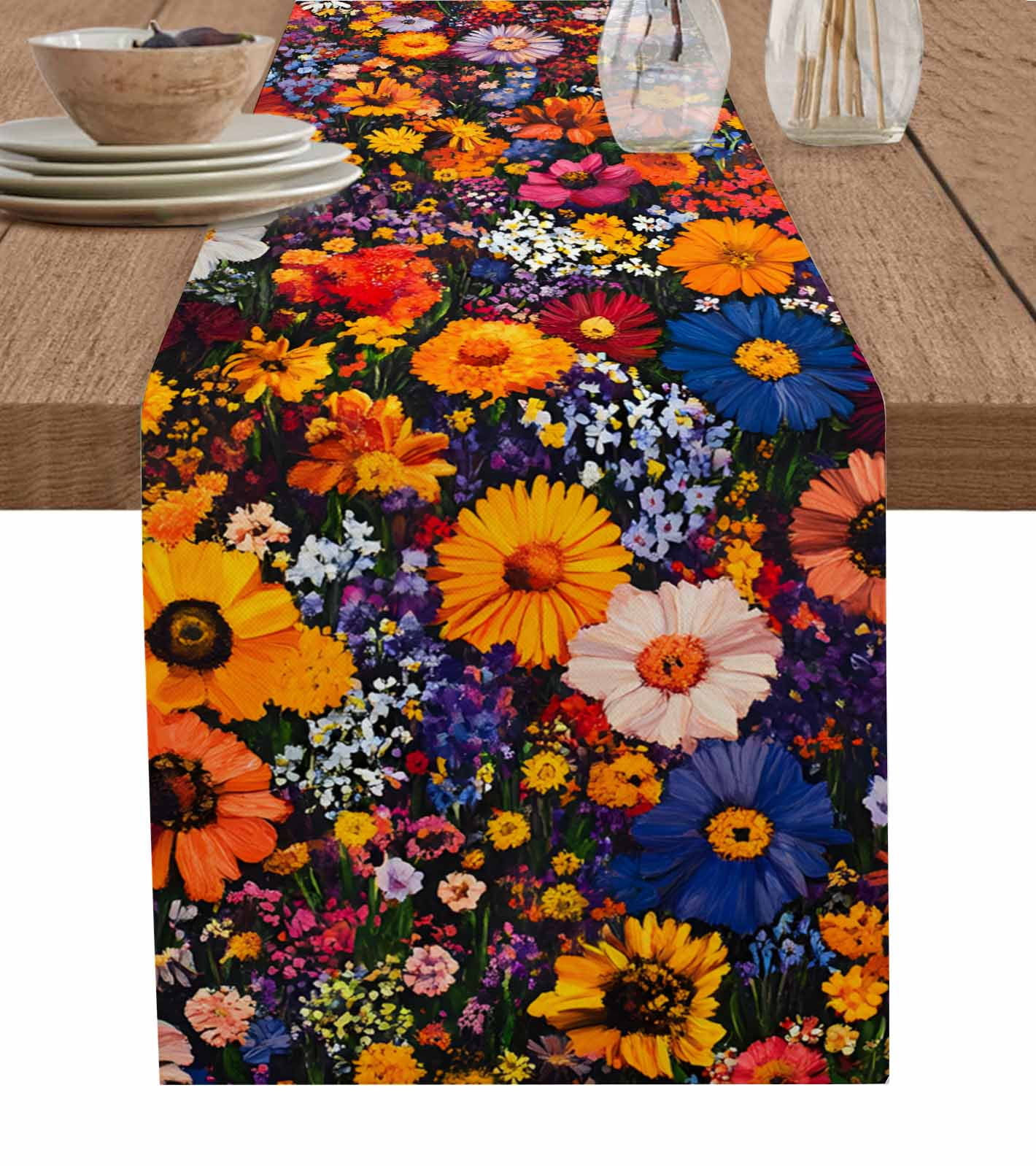 Ldtrchee Spring Flowers Table Runner 36 Inches, Daisy Yellow Blue ...