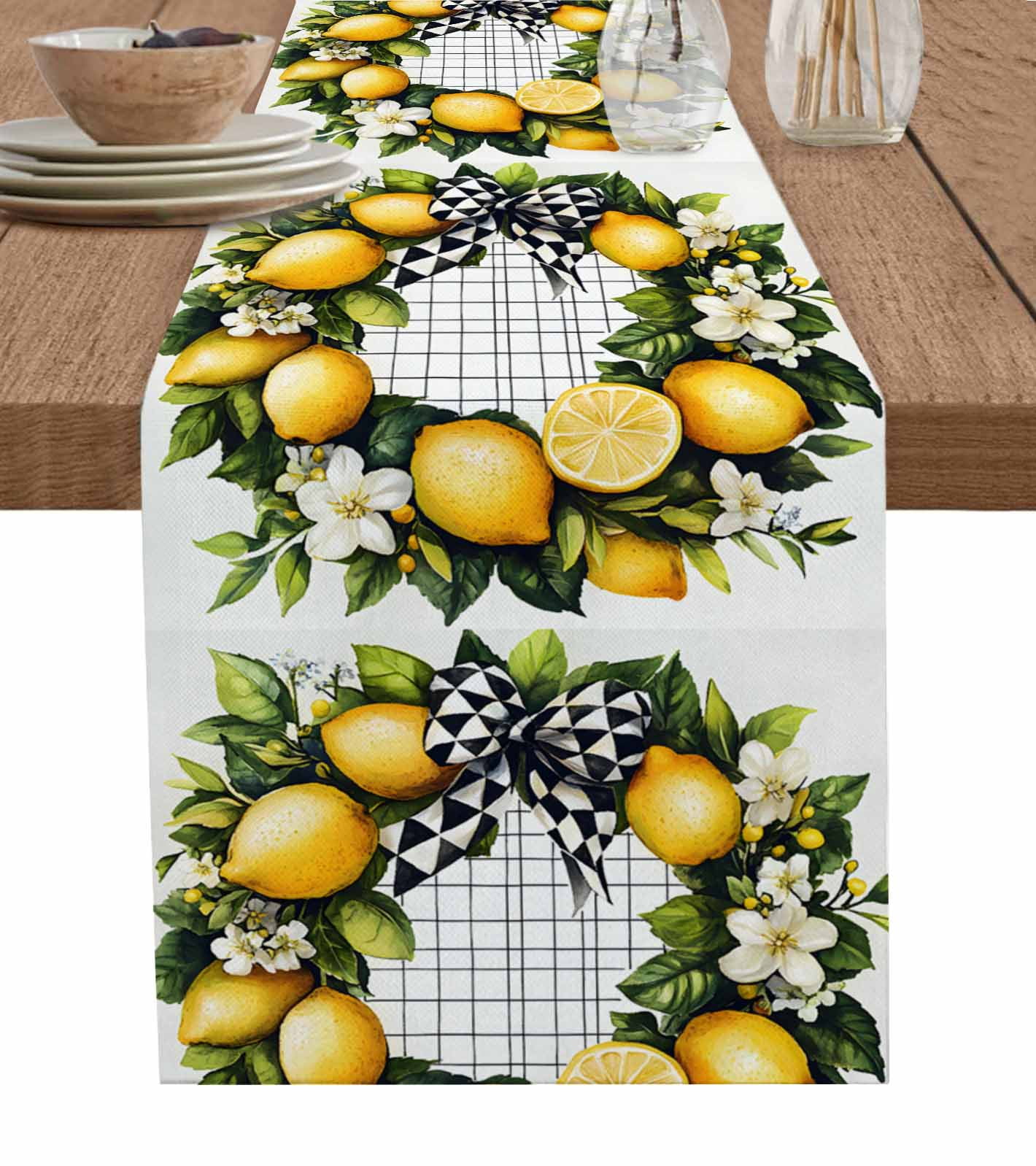 Ldtrchee Spring Lemon Table Runner 36 Inches, Watercolor Flowers ...