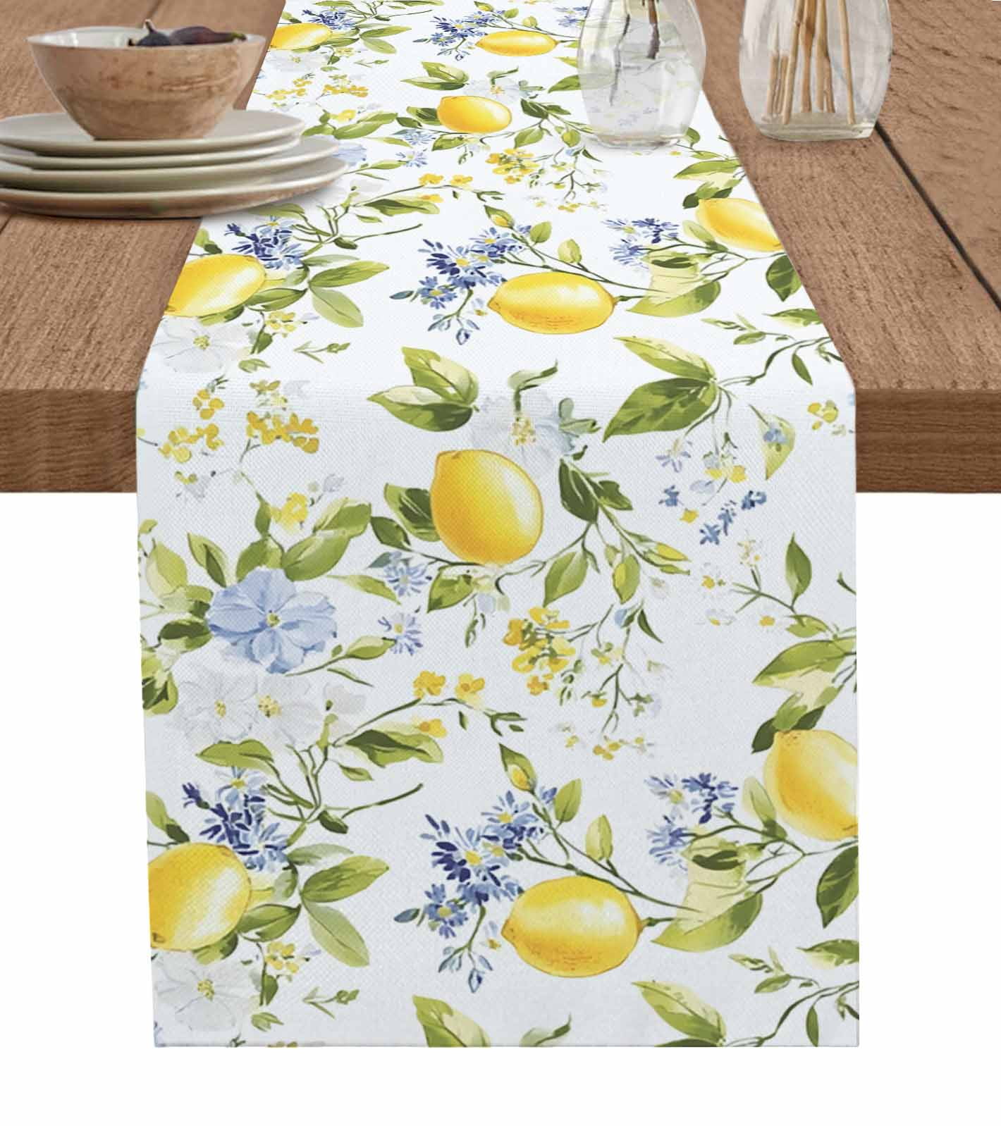 Ldtrchee Summer Lemon Table Runner 36 Inches, Yellow Blue Spring Floral ...