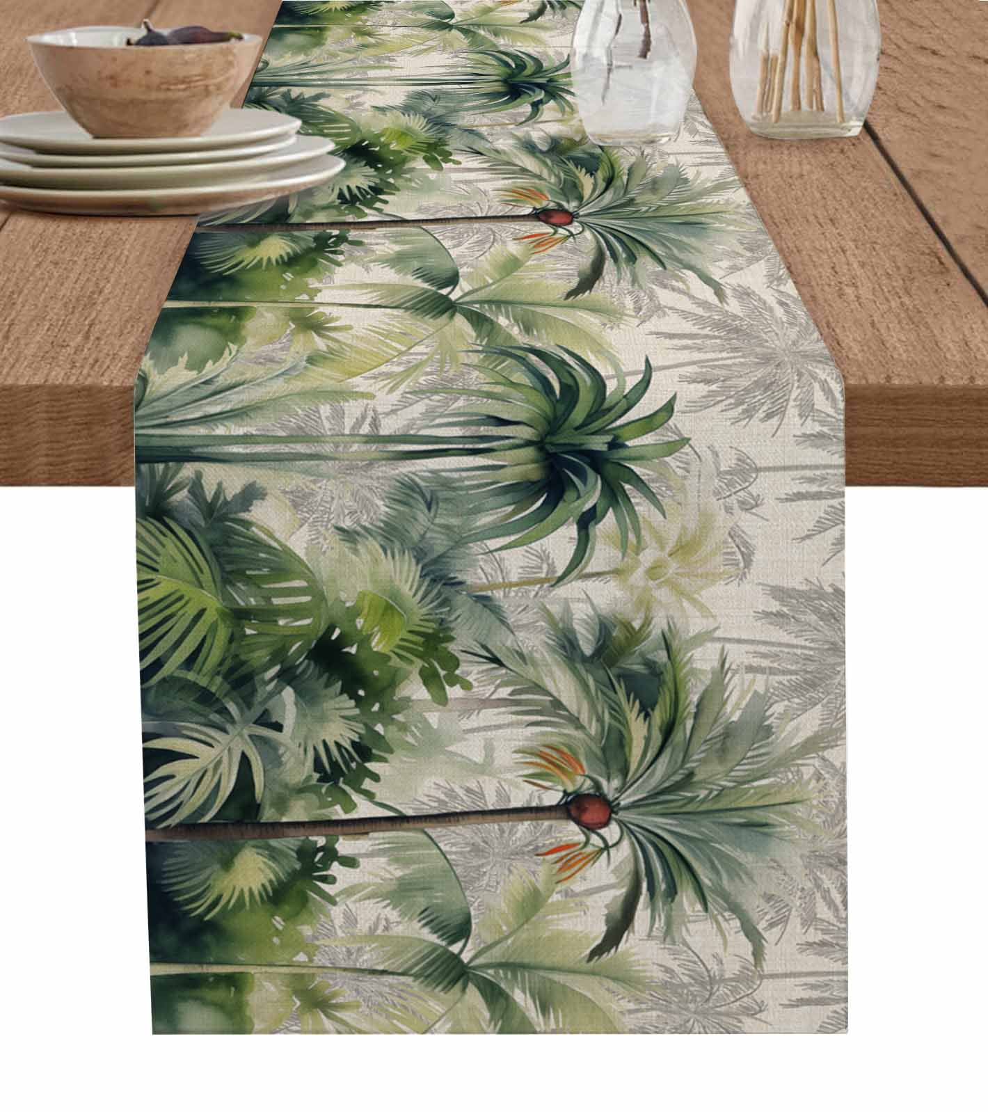Ldtrchee Summer Tropical Leaves Table Runner 72 Inches, Green Palm ...