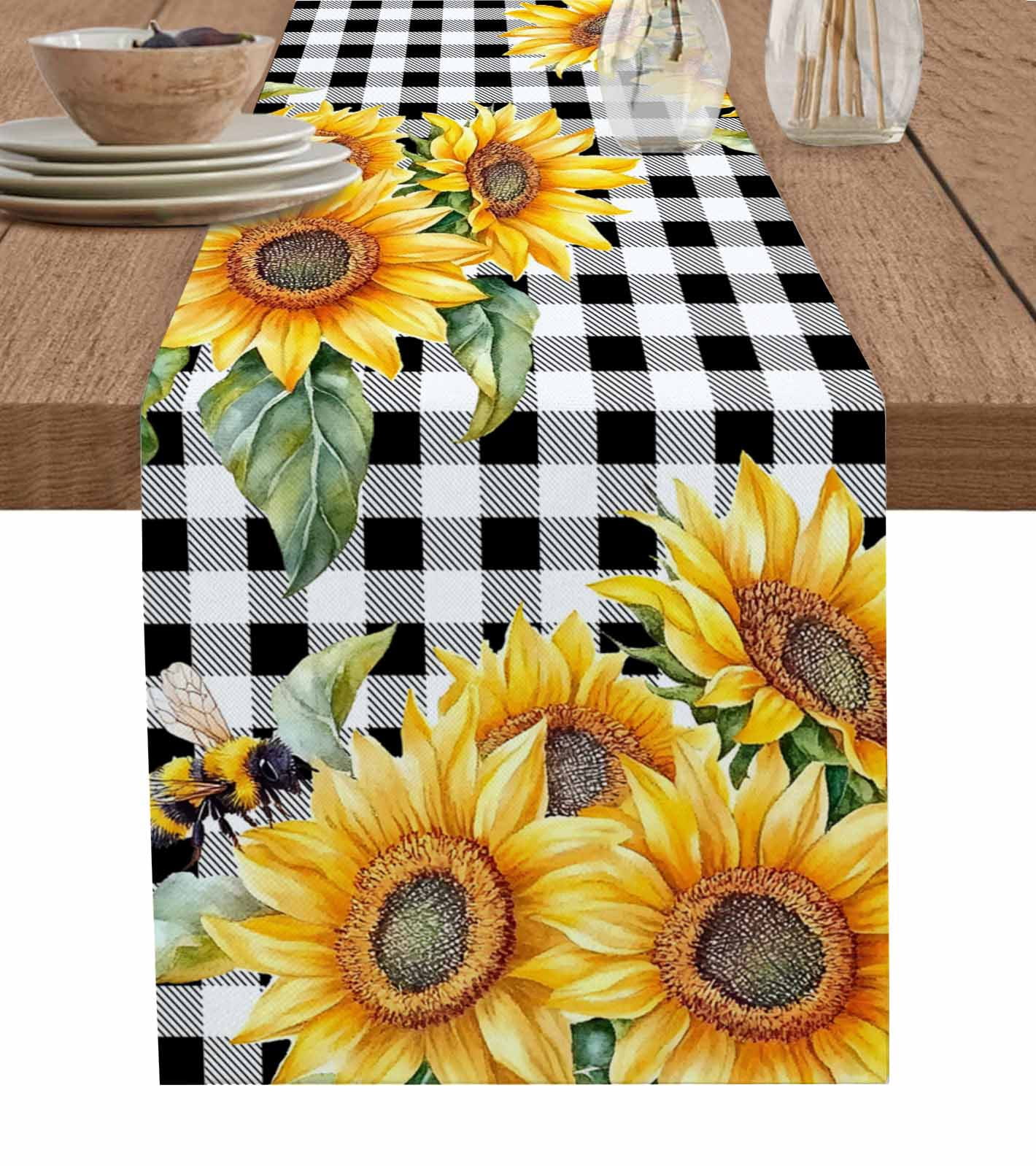 Ldtrchee Sunflower Bee Table Runner 72 Inches, Black White Lattice ...