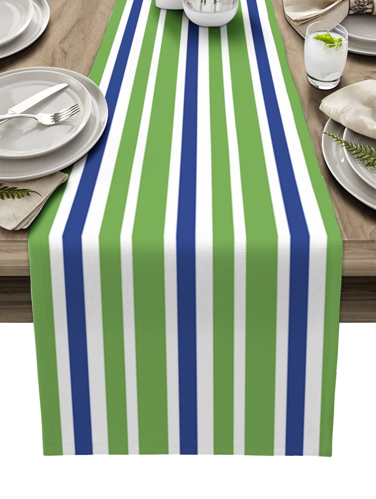 Ldtrchee Teal Blue Striped Table Runner 72 Inches, Modern White Abstract Art Aesthetics Bed ...