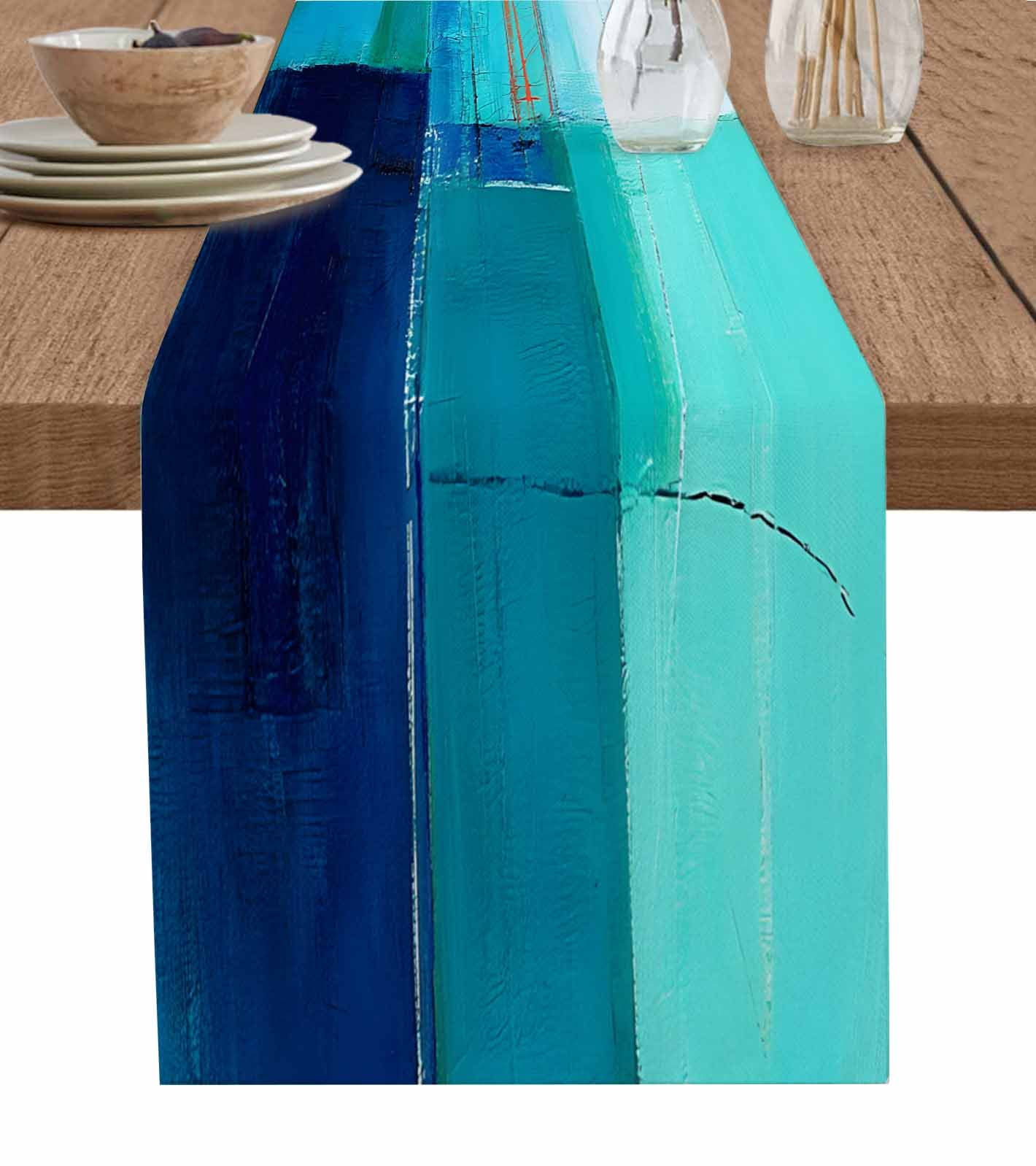 Ldtrchee Teal Blue Table Runner 70 Inches, Modern Oil Painting Abstract ...