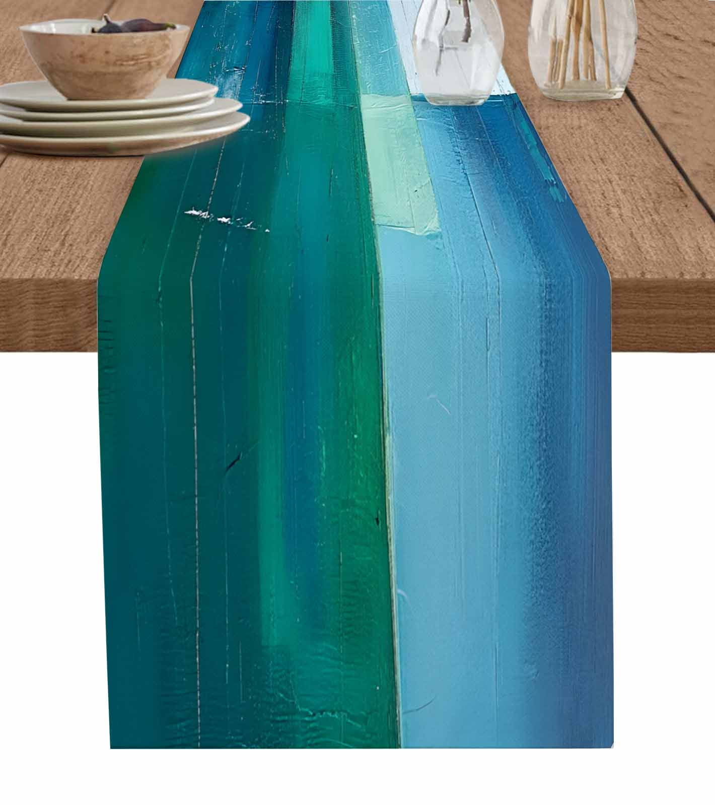 Ldtrchee Teal Blue Table Runner 72 Inches, Modern Oil Painting Abstract ...