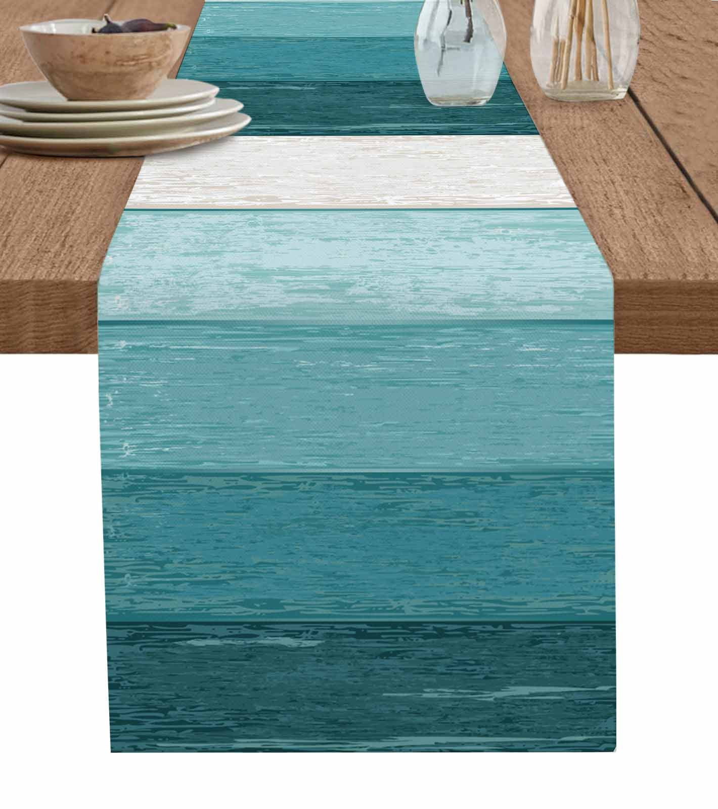 Ldtrchee Teal Ombre Table Runner 72 Inches, Farmhouse Vintage Wooden ...