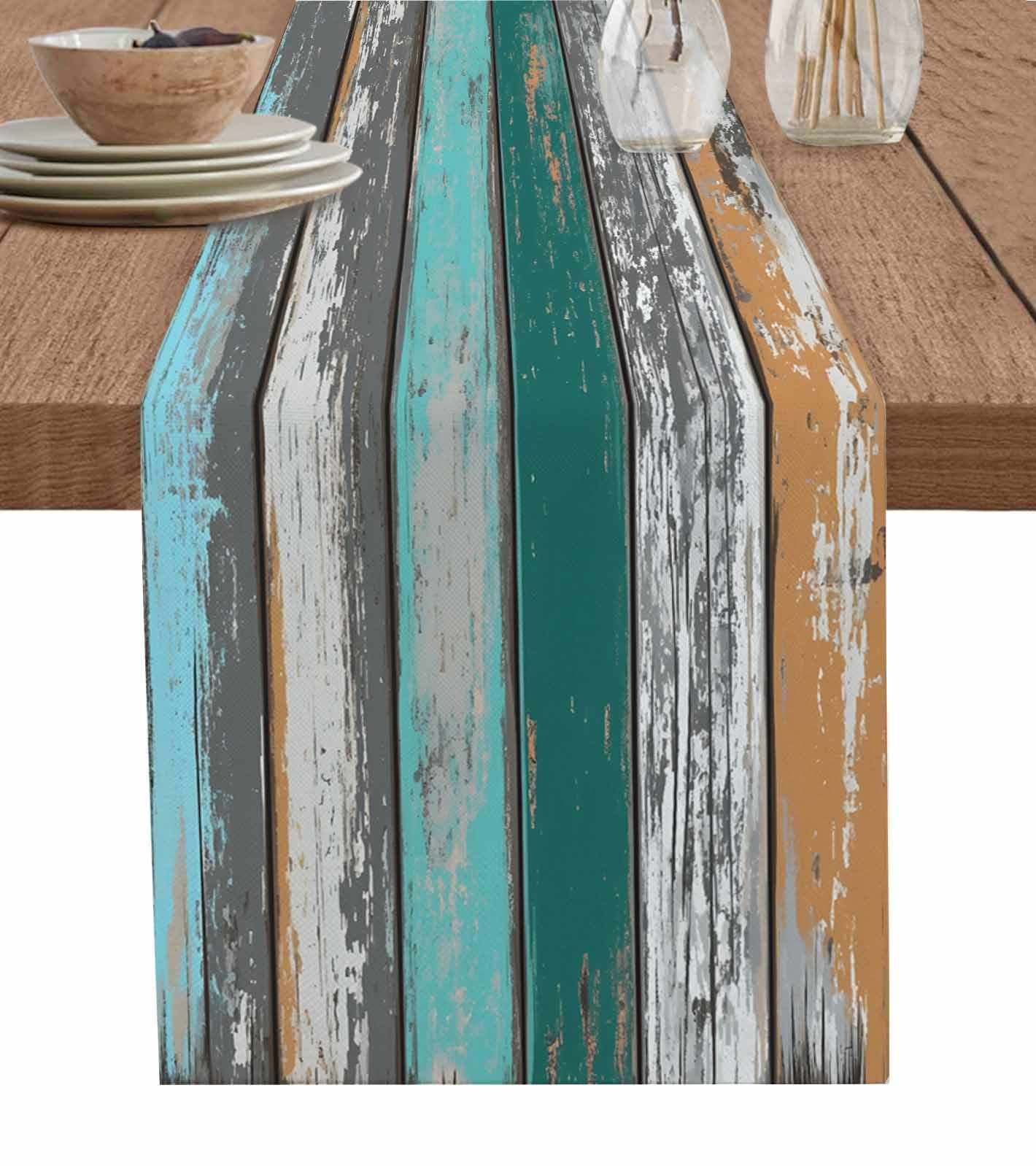 Ldtrchee Teal Orange Grey Table Runner 90 Inches, Farmhouse Vintage ...