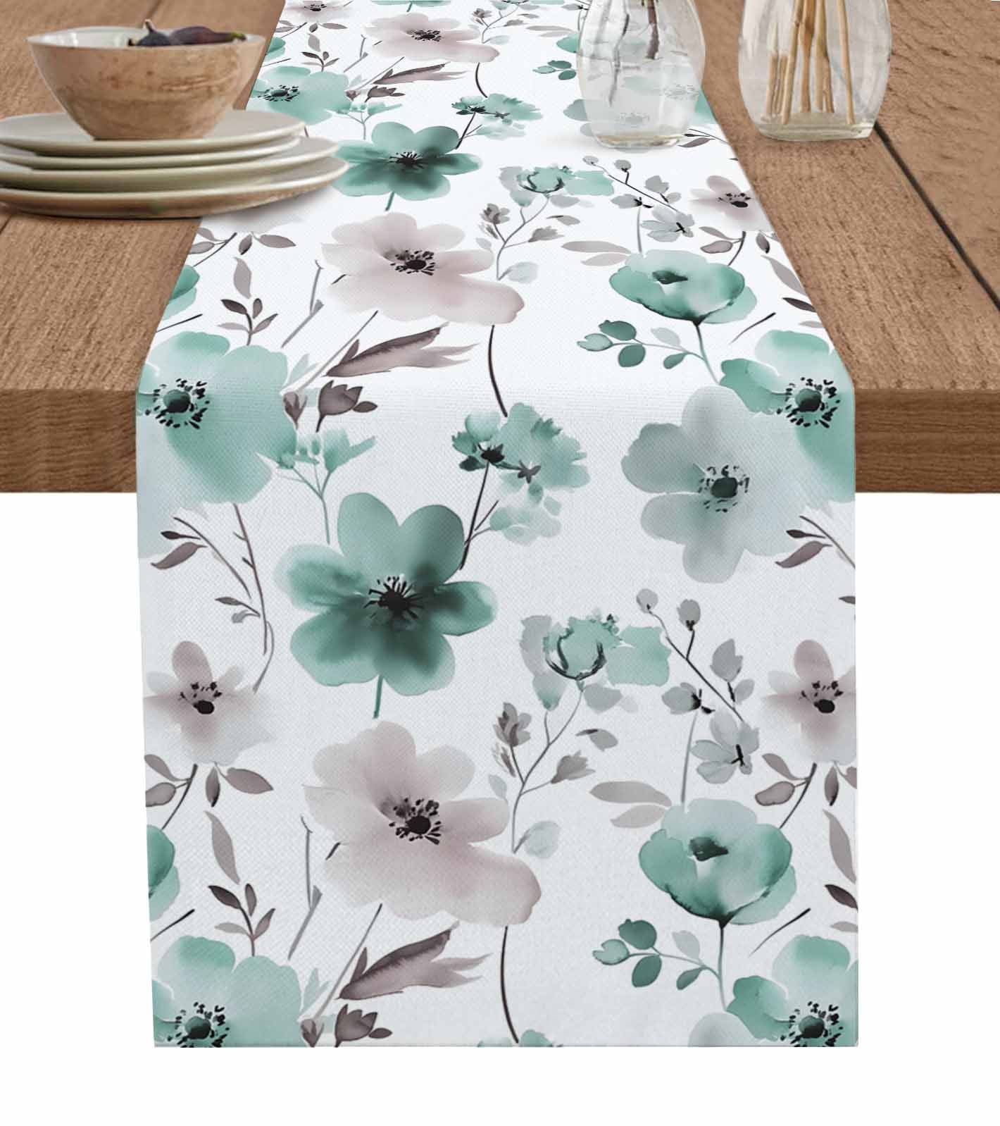 Ldtrchee Teal Spring Floral Table Runner 72 Inches, Watercolor Summer ...