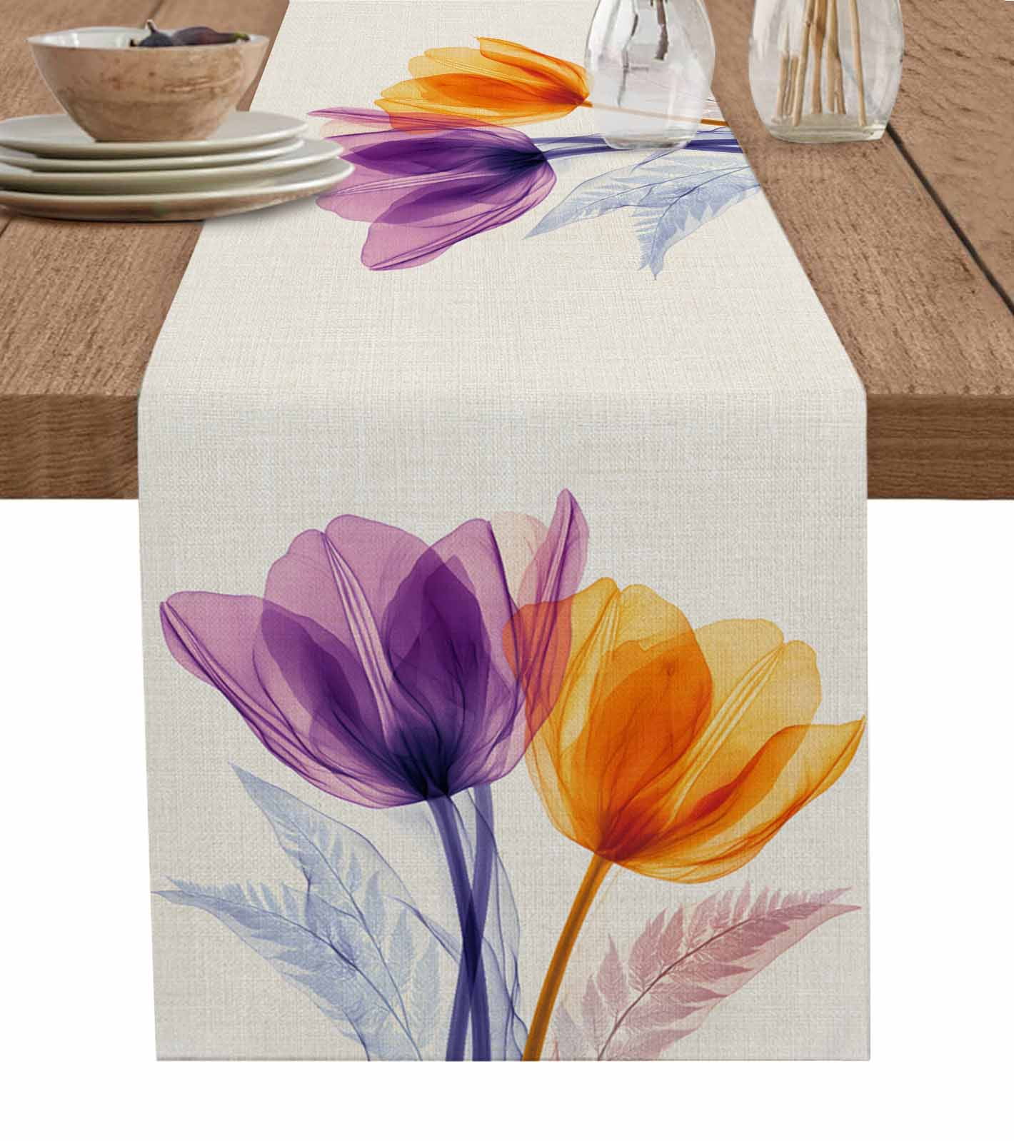 Ldtrchee Tulip Flowers Table Runner 70 Inches, Orange Purple Pastrol ...