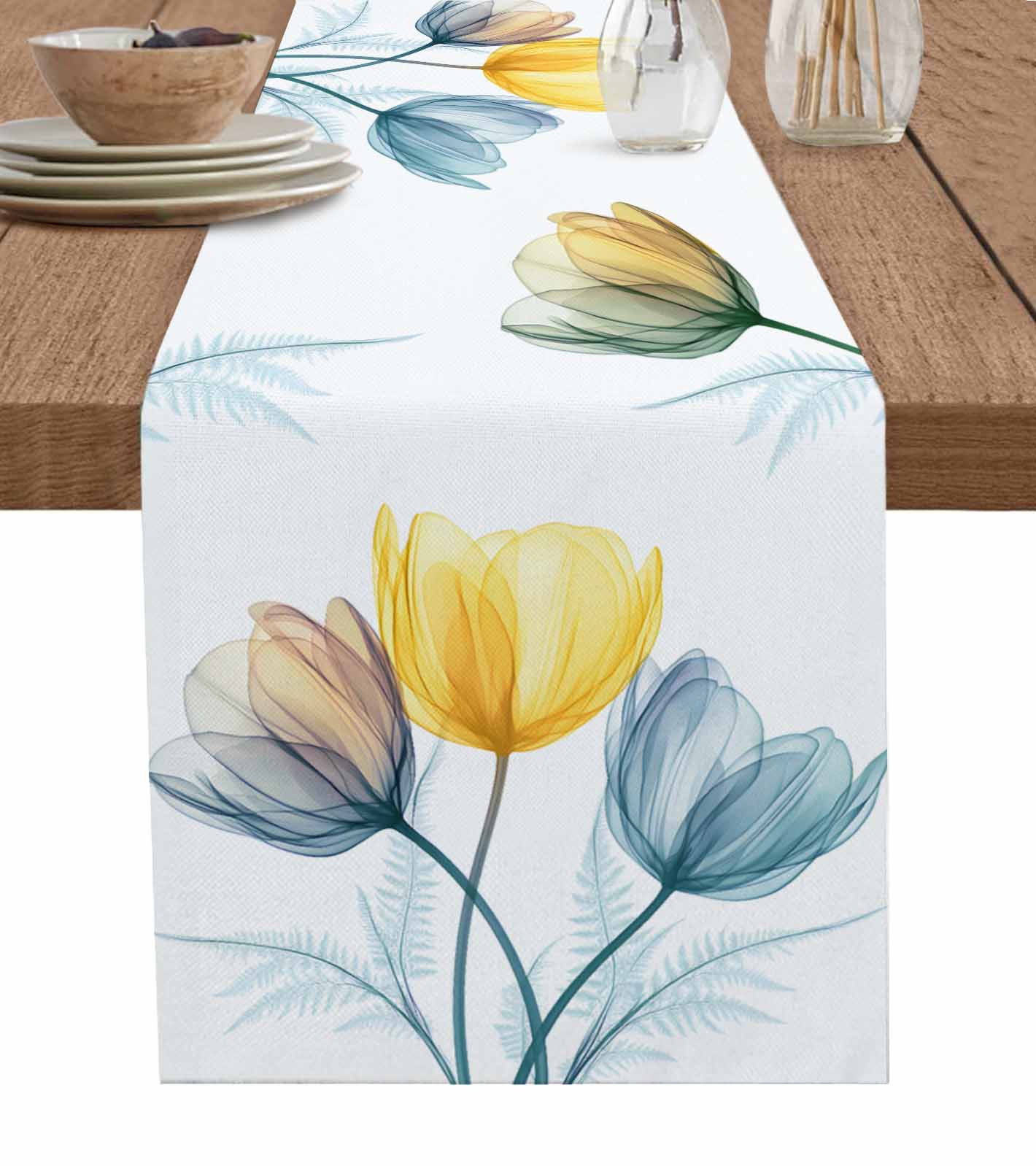 Ldtrchee Tulip Flowers Table Runner 72 Inches, Purple Green Yellow ...