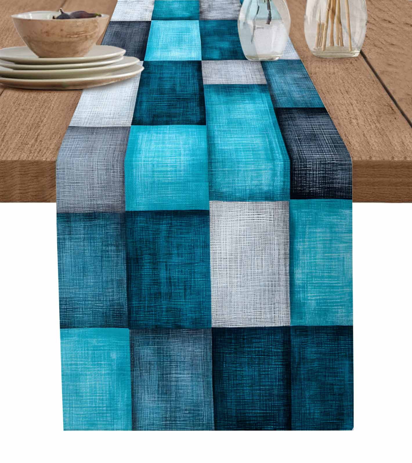 Ldtrchee Turquoise Blue Table Runner 70 Inches, Vintage Ombre Grey ...