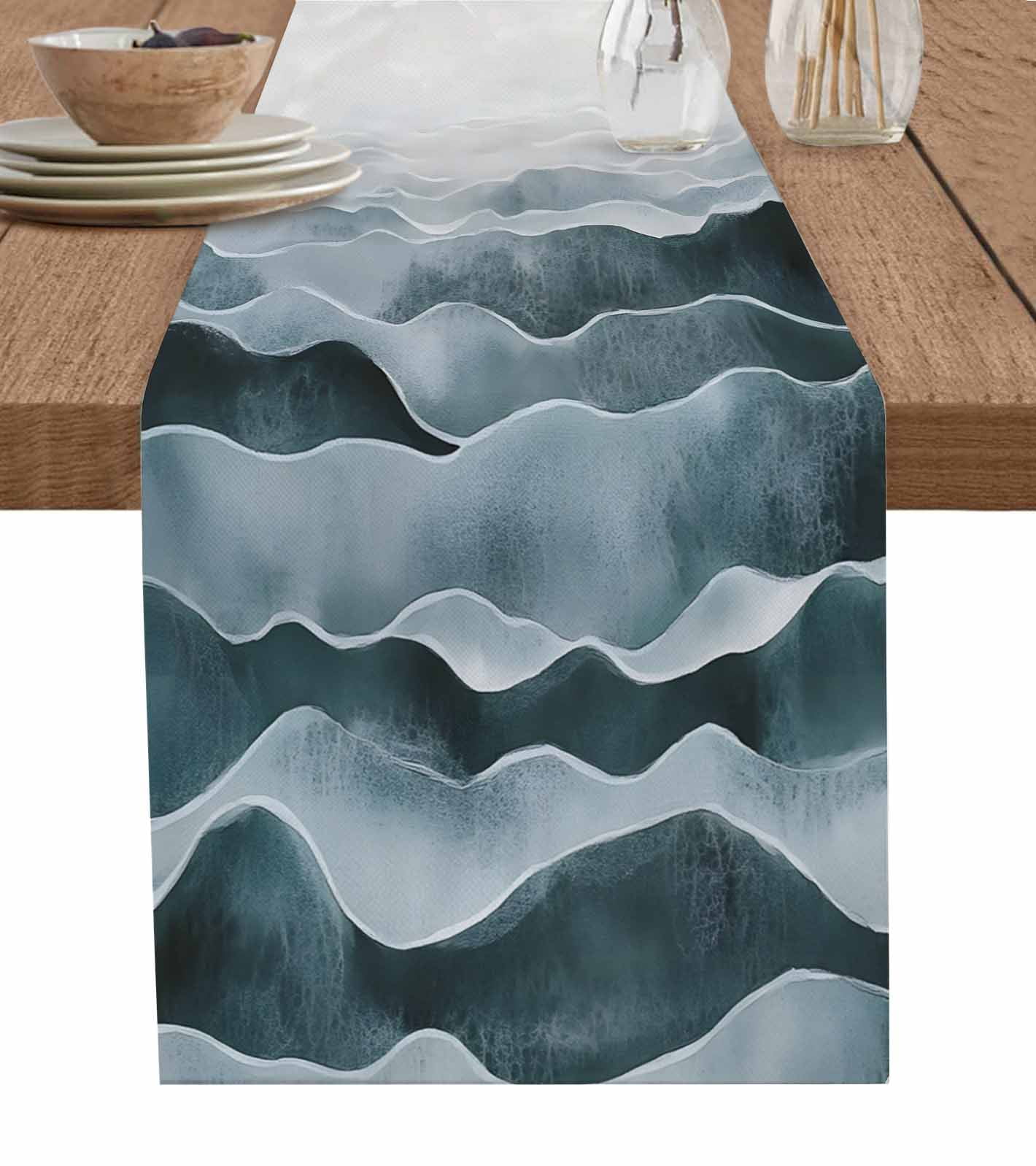Ldtrchee Turquoise Ombre Table Runner 72 Inches, Modern Moire Geometric ...