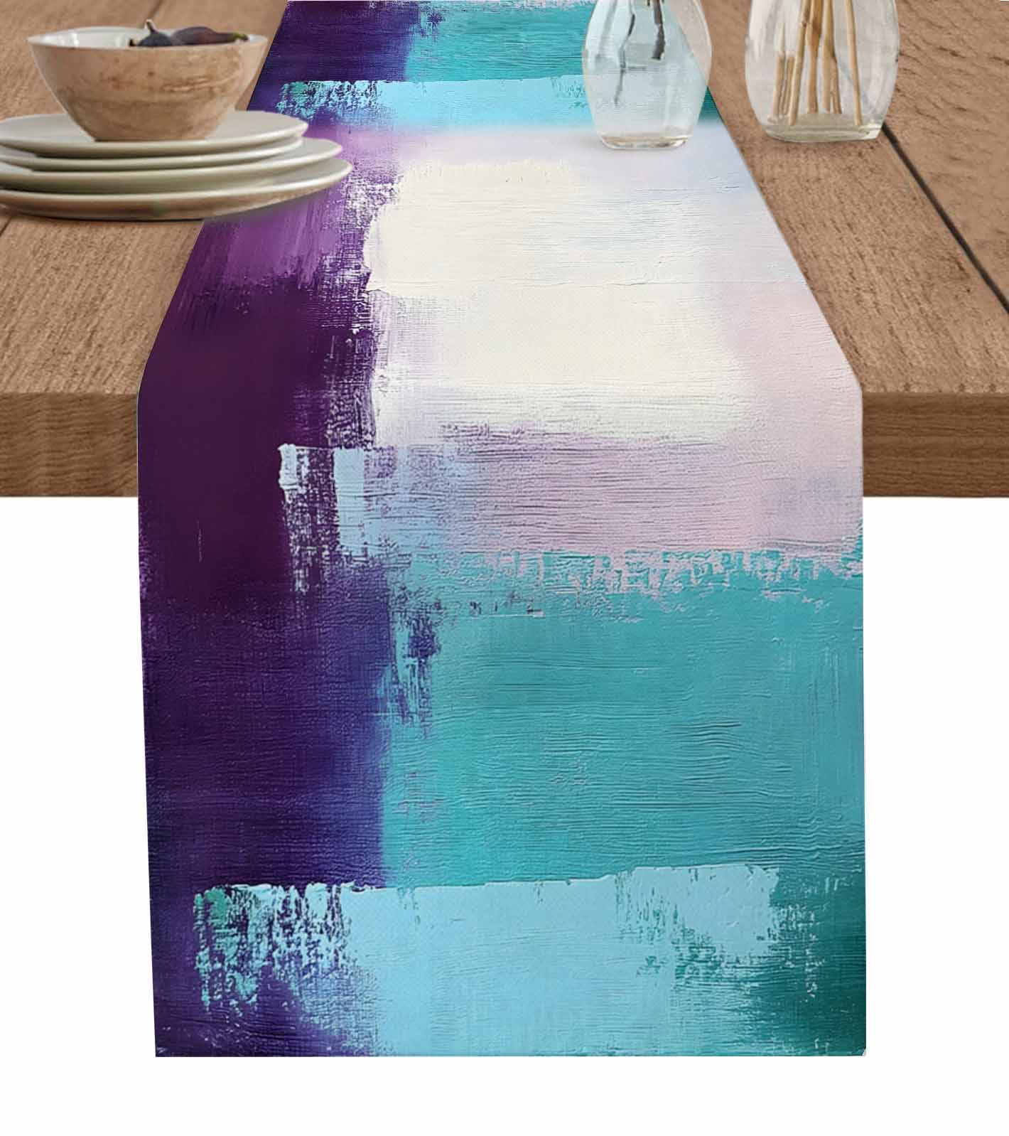 Ldtrchee Turquoise Purple Table Runner 72 Inches, Oil Painting Abstract ...