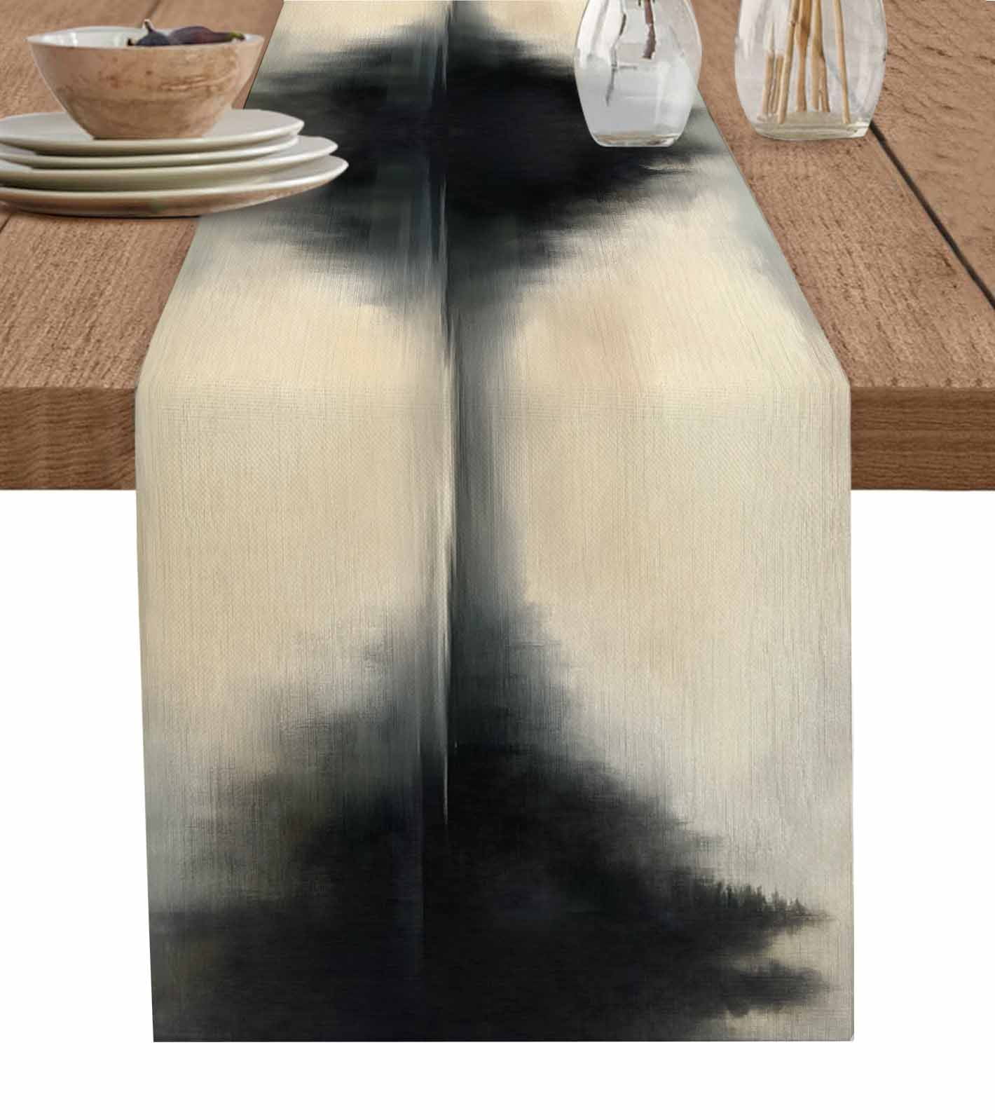 Ldtrchee Vintage Black Beige Table Runner 72 Inches, Lake Abstract ...