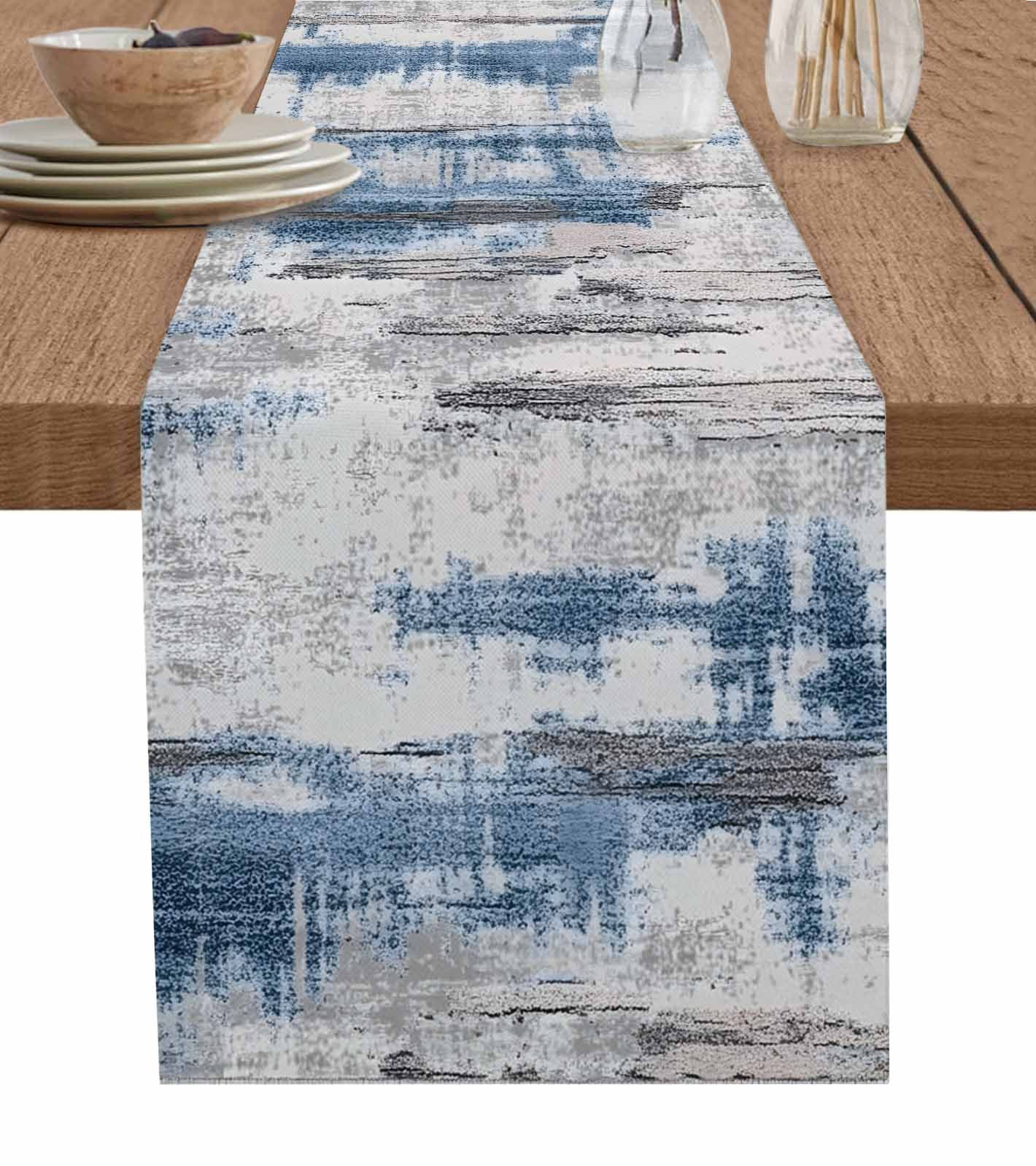 Ldtrchee Vintage Blue Grey Table Runner 72 Inches, Modern Retro ...