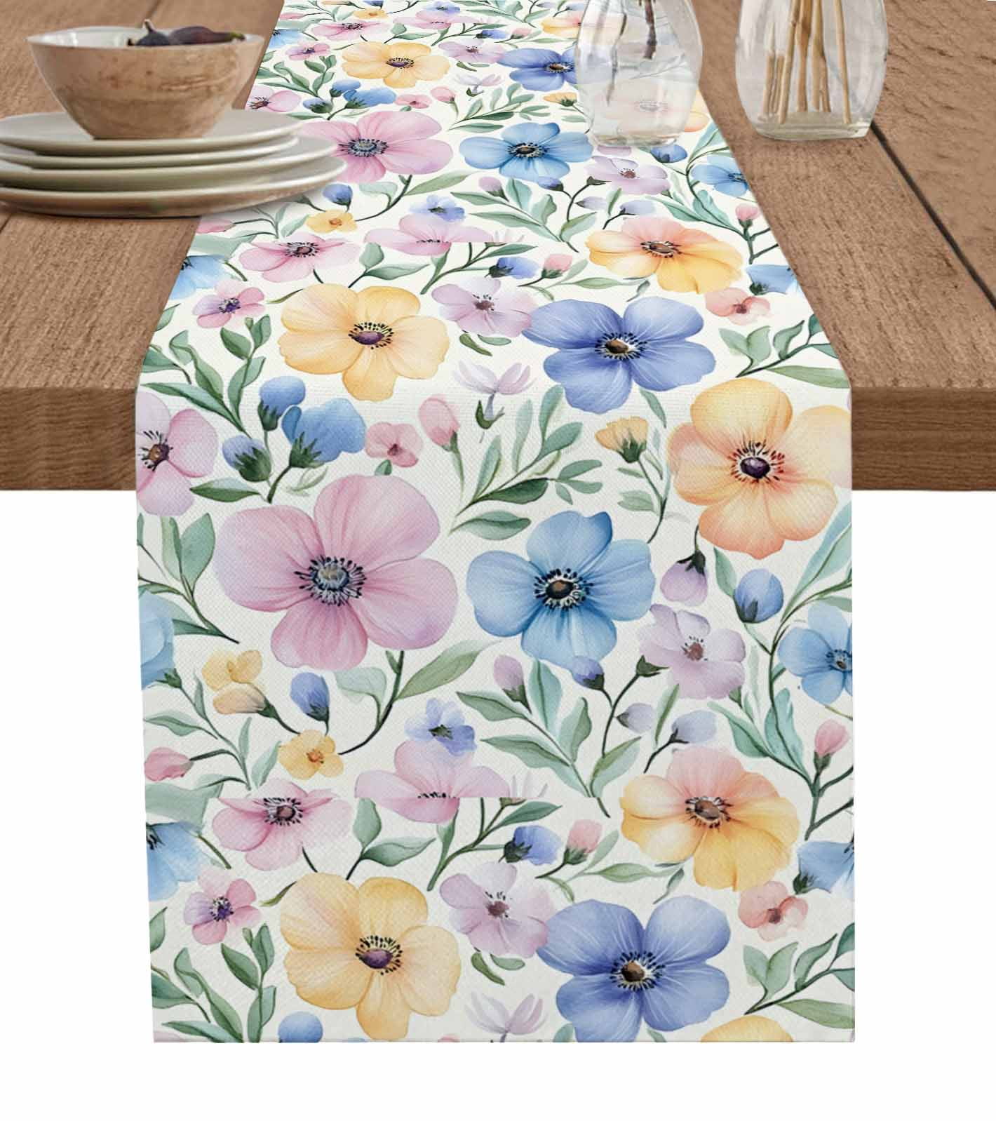 Ldtrchee Watercolor Flowers Table Runner 72 Inches, Pink Blue Floral ...