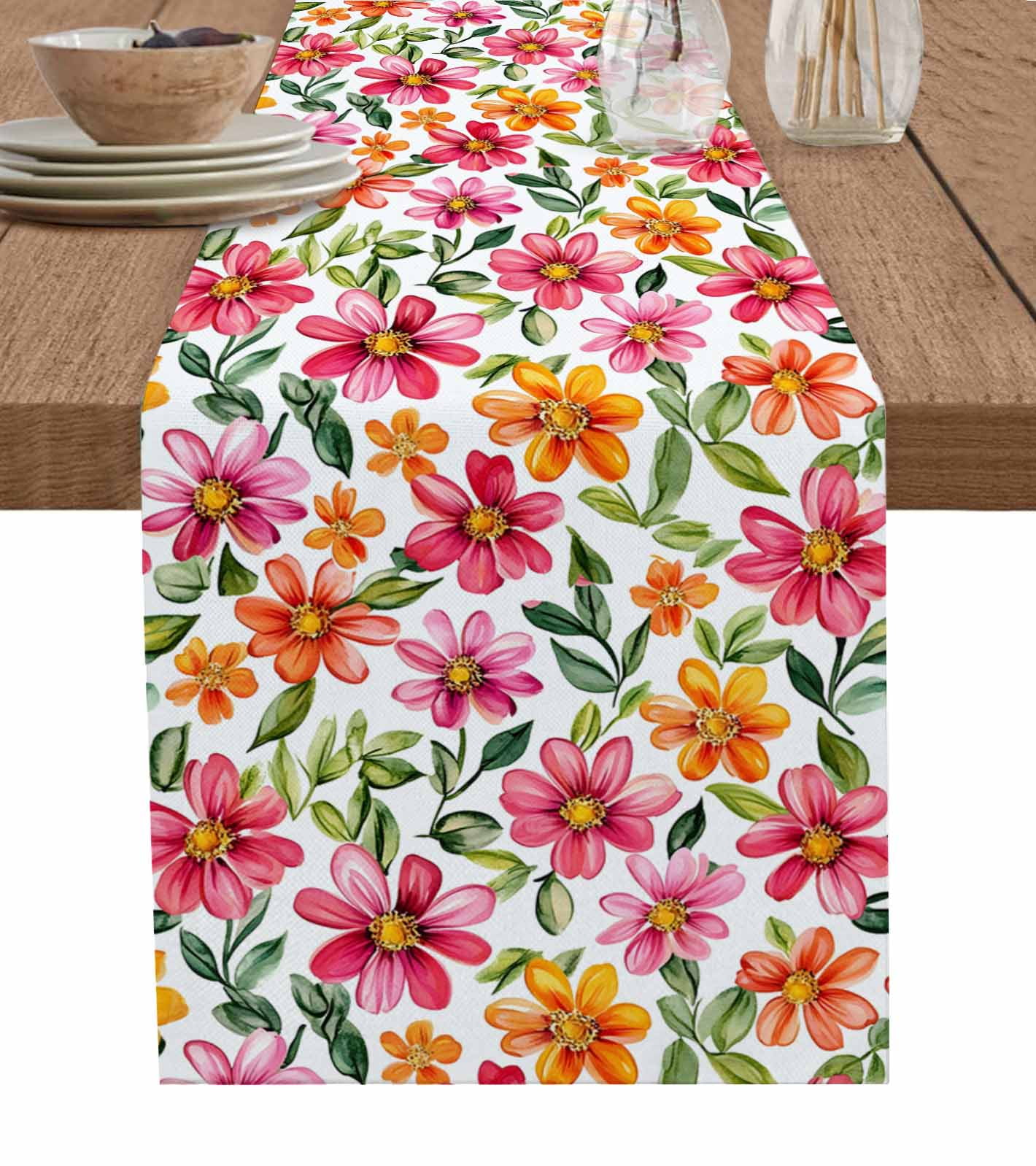 Ldtrchee Watercolor Flowers Table Runner 90 Inches, Spring Floral ...