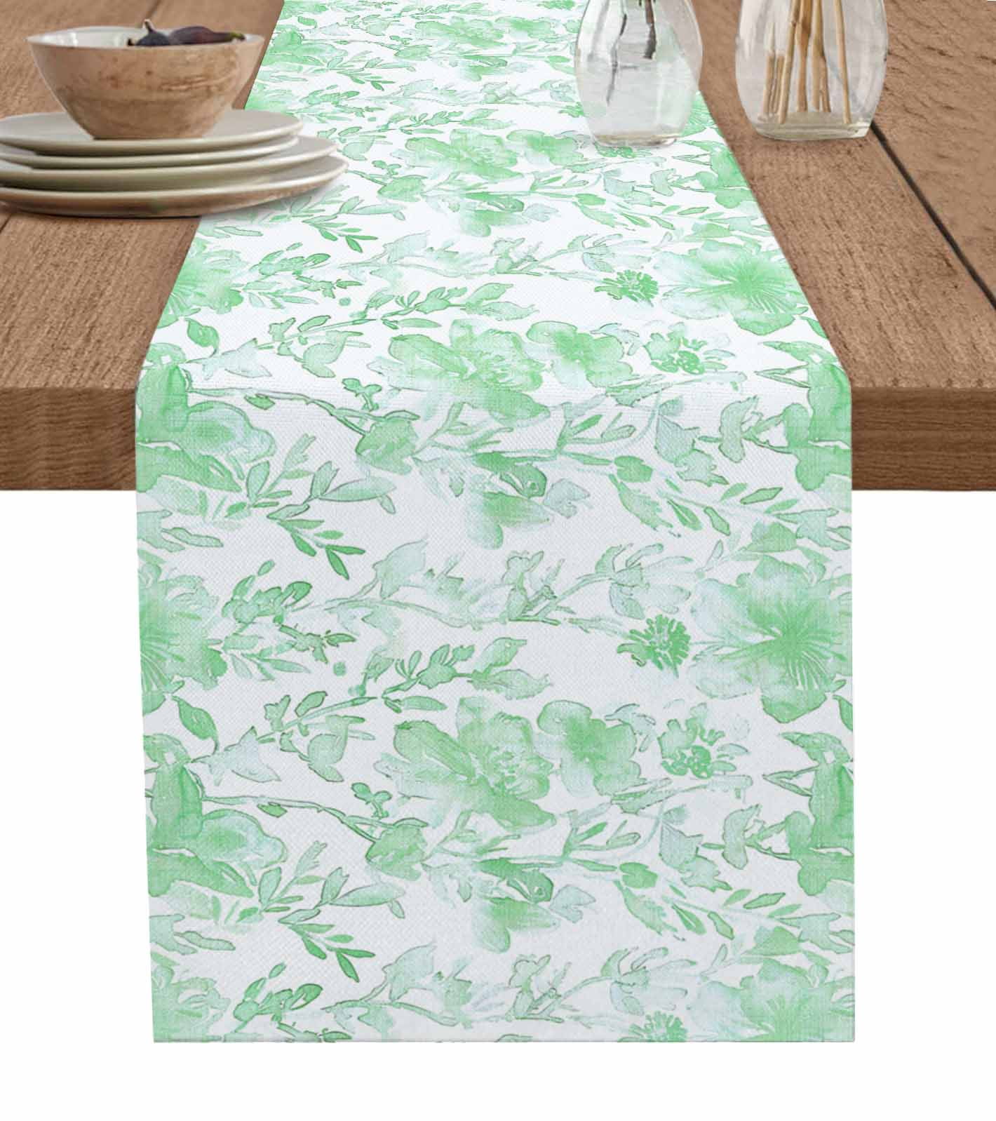Ldtrchee Watercolor Green Floral Table Runner 72 Inches, Teal Ombre ...