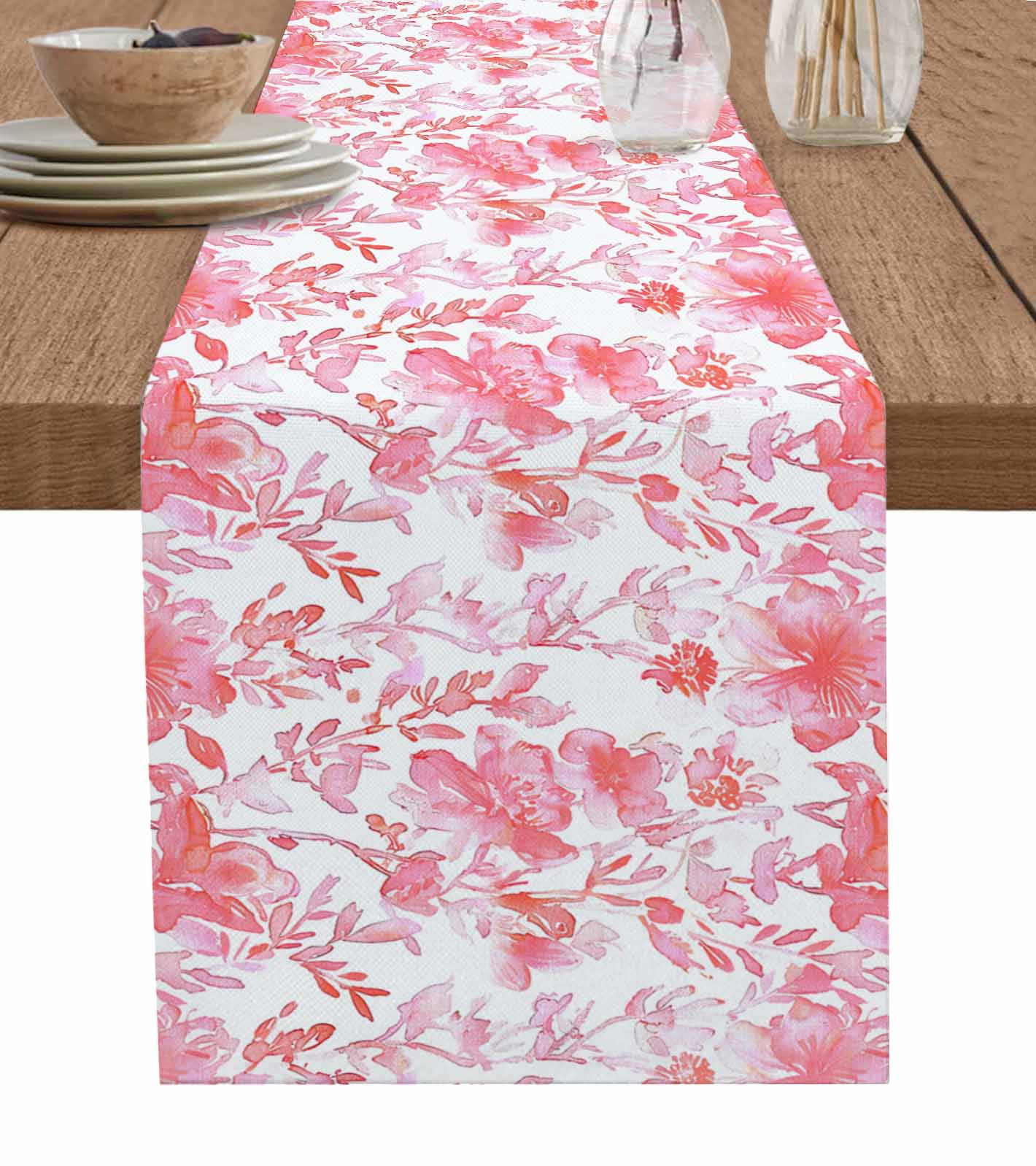 Ldtrchee Watercolor Pink Floral Table Runner 72 Inches, Pink Ombre ...