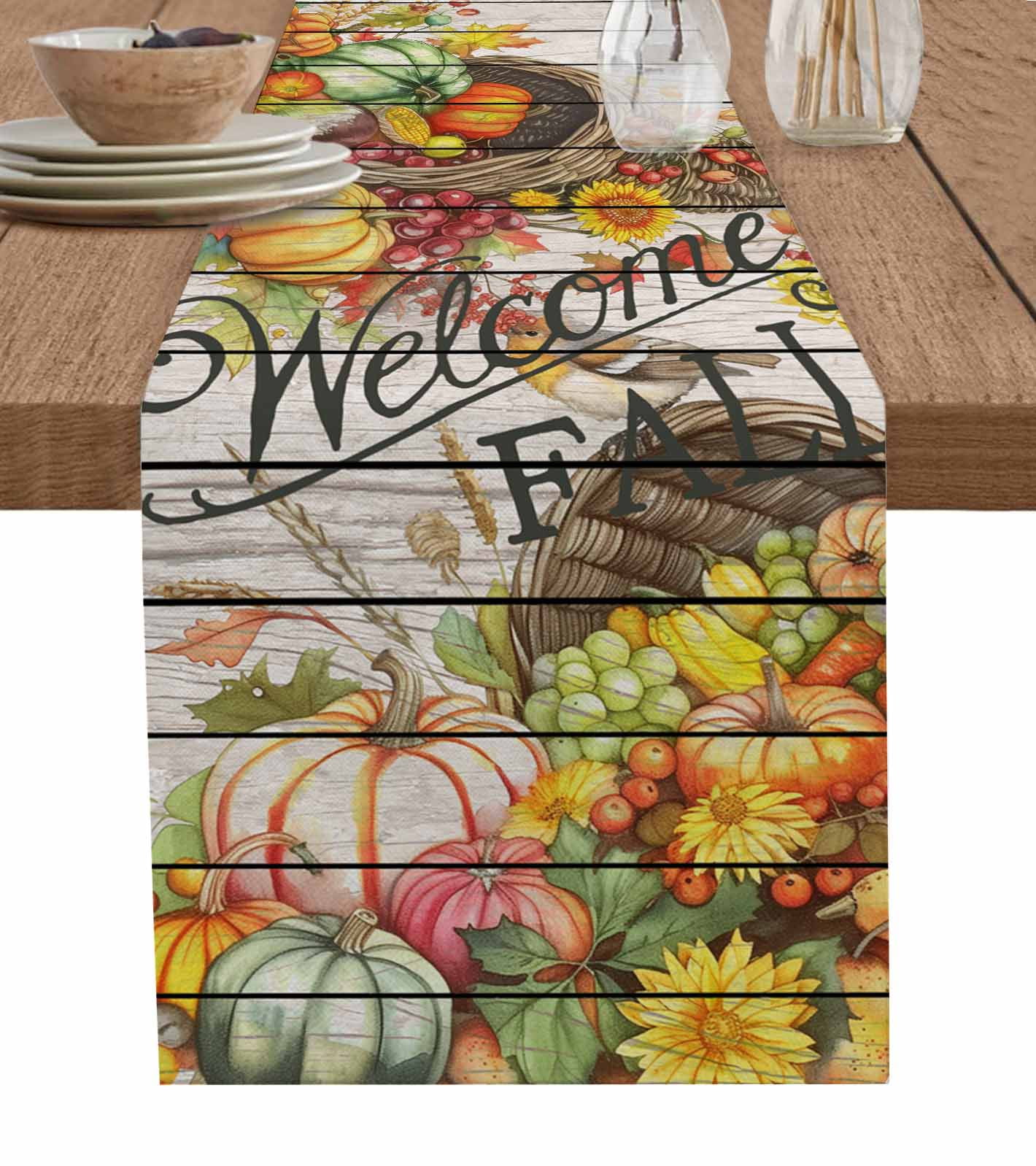 Ldtrchee Welcome Fall Table Runner 108 Inches, Thanksgiving Pumpkins ...