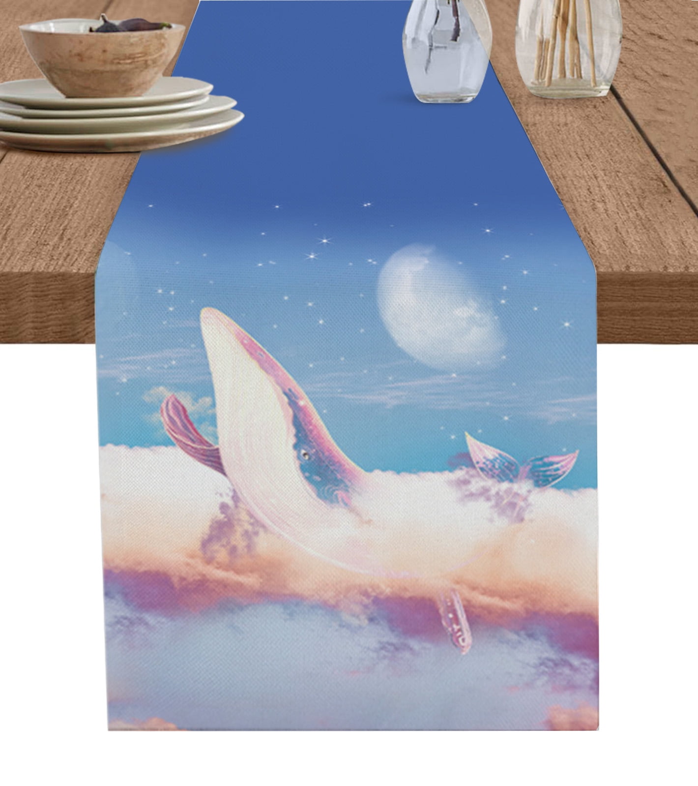 Ldtrchee Whale Table Runner 48 Inches, Pink Blue Ombre Fantasy Starry ...