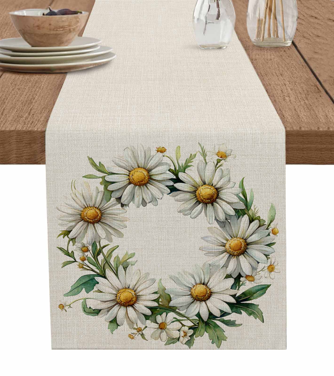 Ldtrchee White Daisy Table Runner 72 Inches, Spring Flowers Watercolor ...